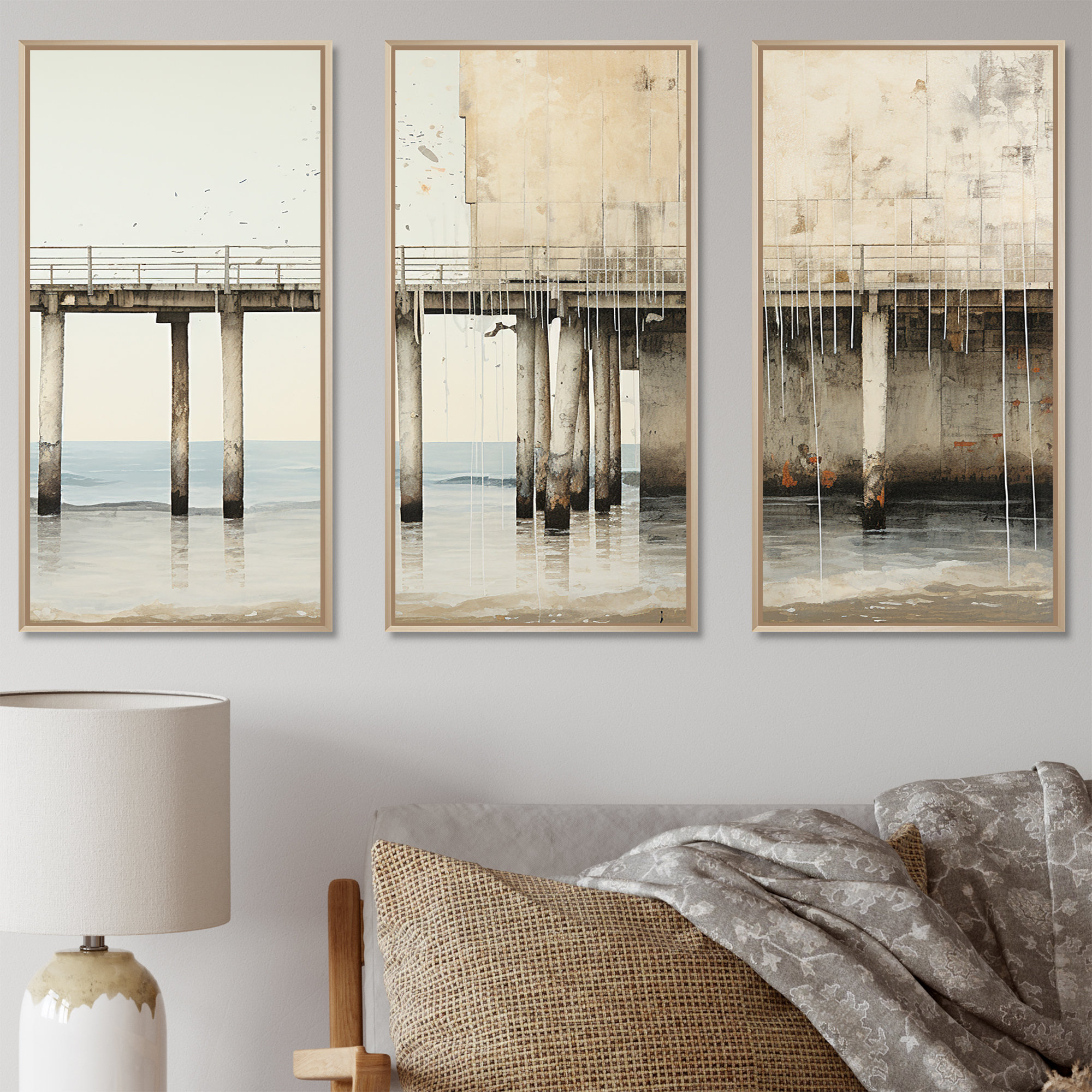 Dovecove Minimal Watercolor Pier Horizon III - Coastal Pier Wall Art ...