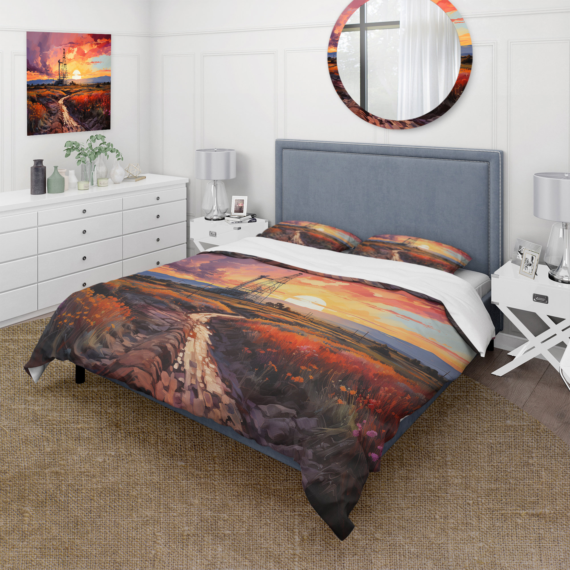 Design Art Orange Oil Rigs Rig Resonance II - Oil Rigs Fields Duvet ...