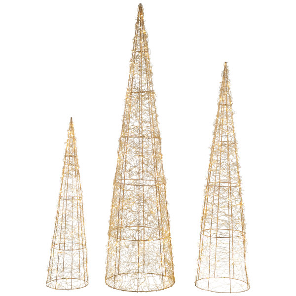 Northlight Seasonal Set Of 3 LED Twinkle Lighted Copper Mesh Cone Trees ...