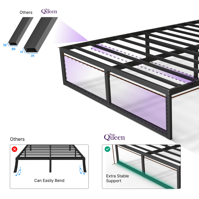 Nap Queen NapQueen Alpha New Metal Platform Bed Frame, Mattress ...