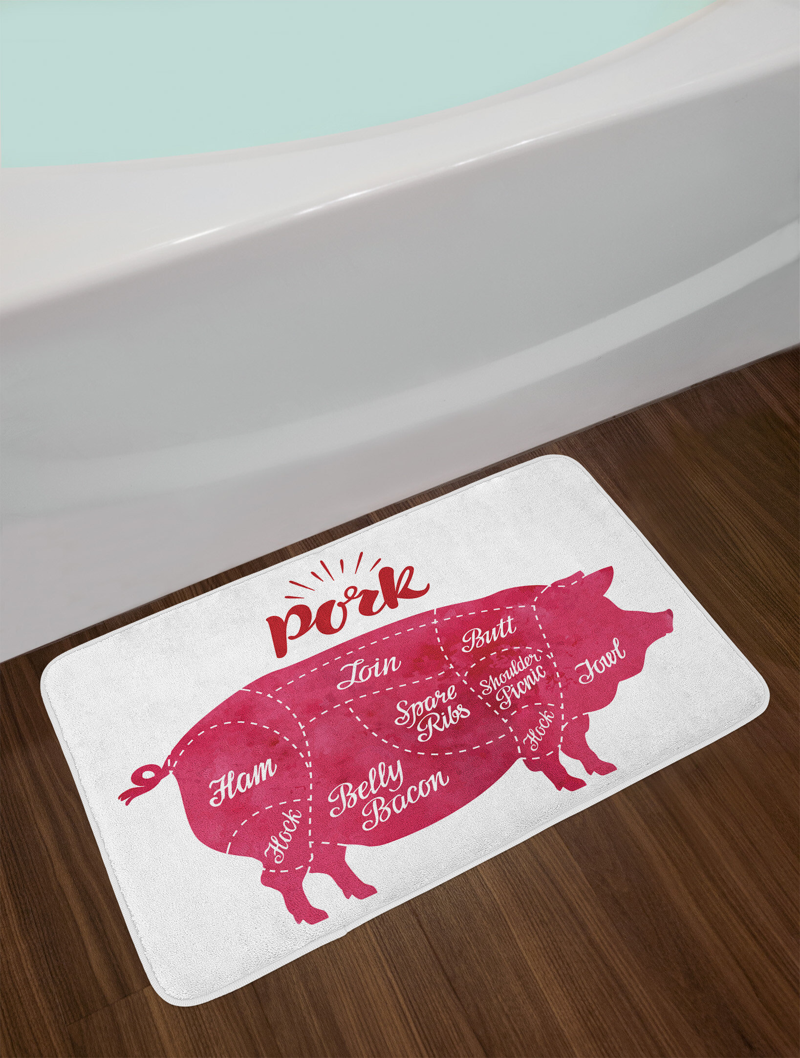 East Urban Home Bacon Plush Bath Mat, Cutting Pig Meat Diagram, 30.2 ...
