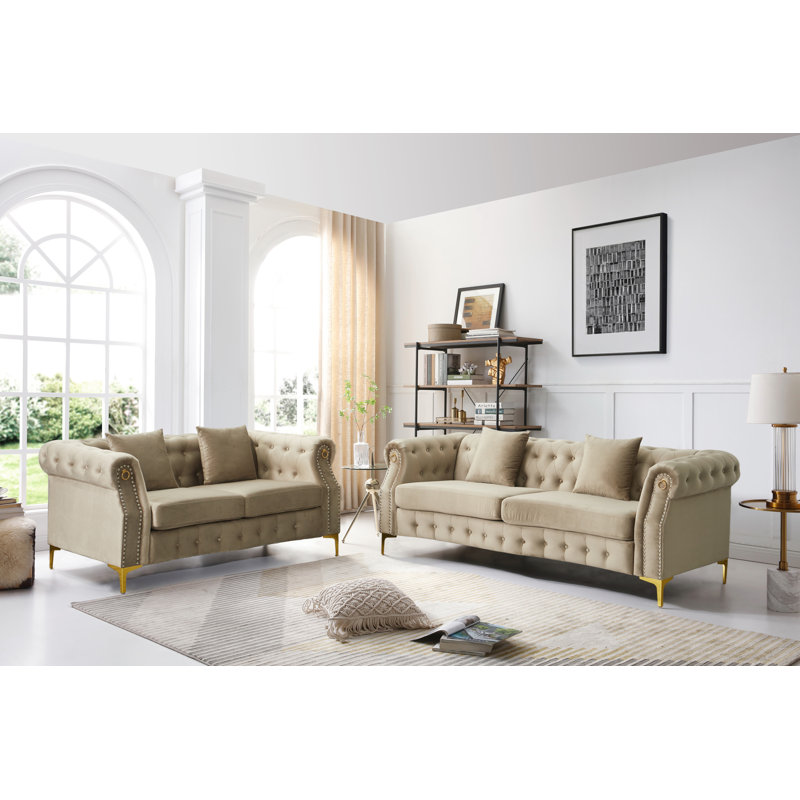 House of Hampton Frotten 3 Piece Velvet Configurable Living Room Set ...
