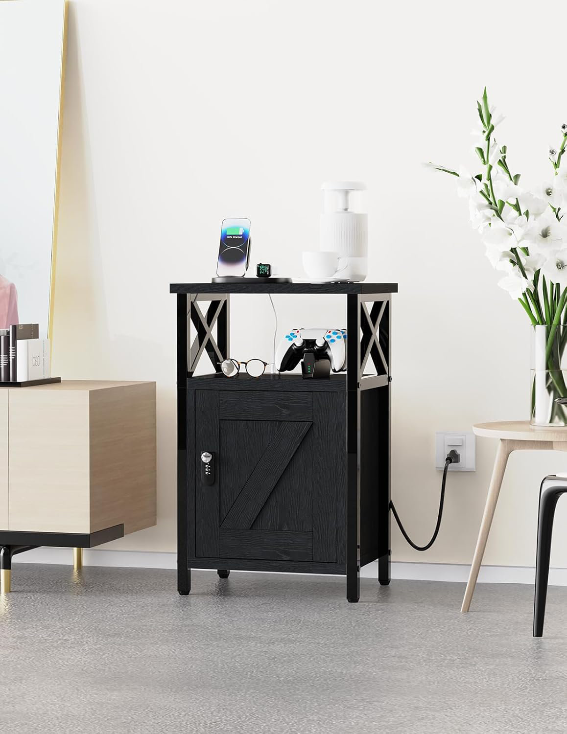 Gracie Oaks Nightstand With Lock, Bed Side Table With Drawers, Bedside ...