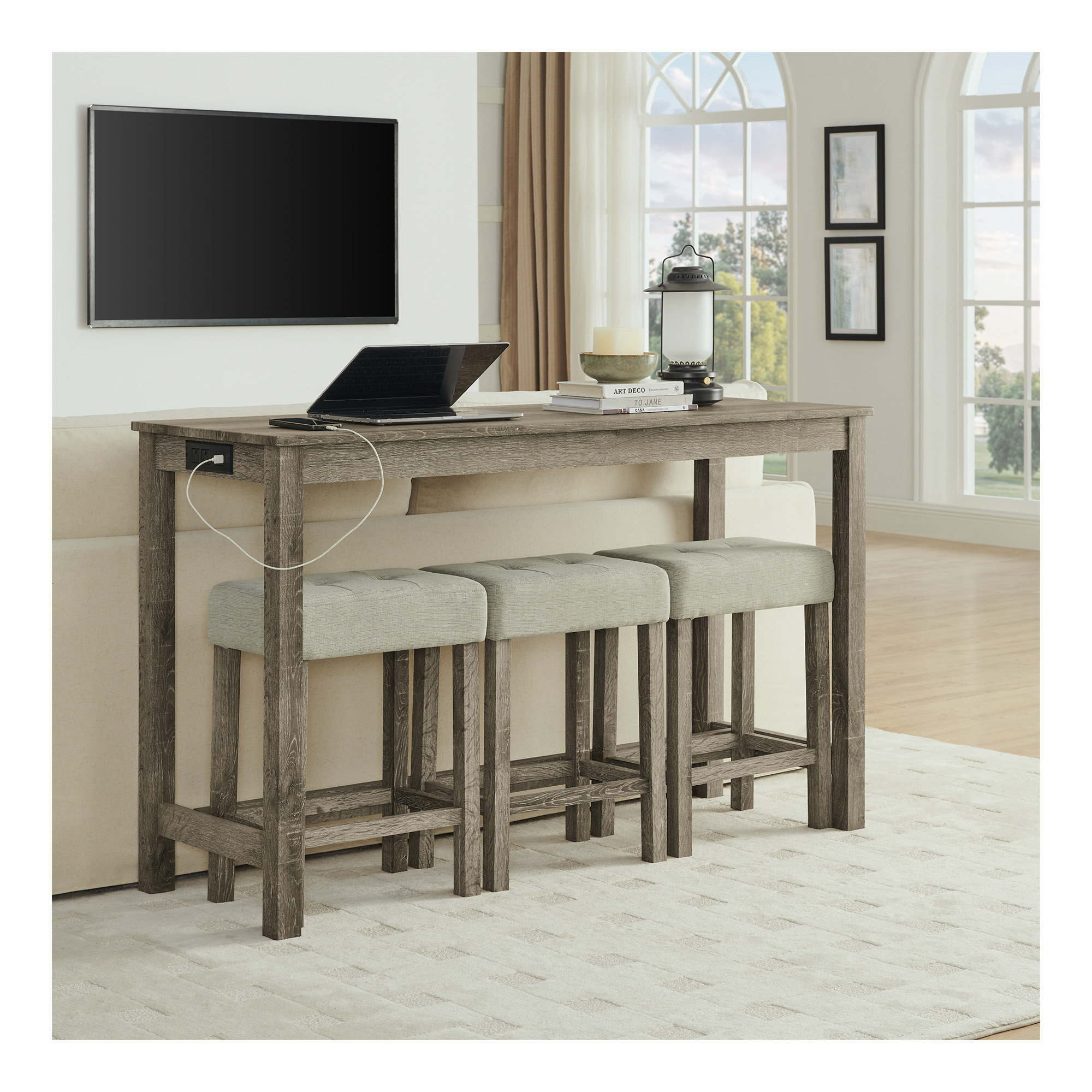Latitude Run® 59 Inch Bar Table, Dining Table, Sofa Table with Power ...