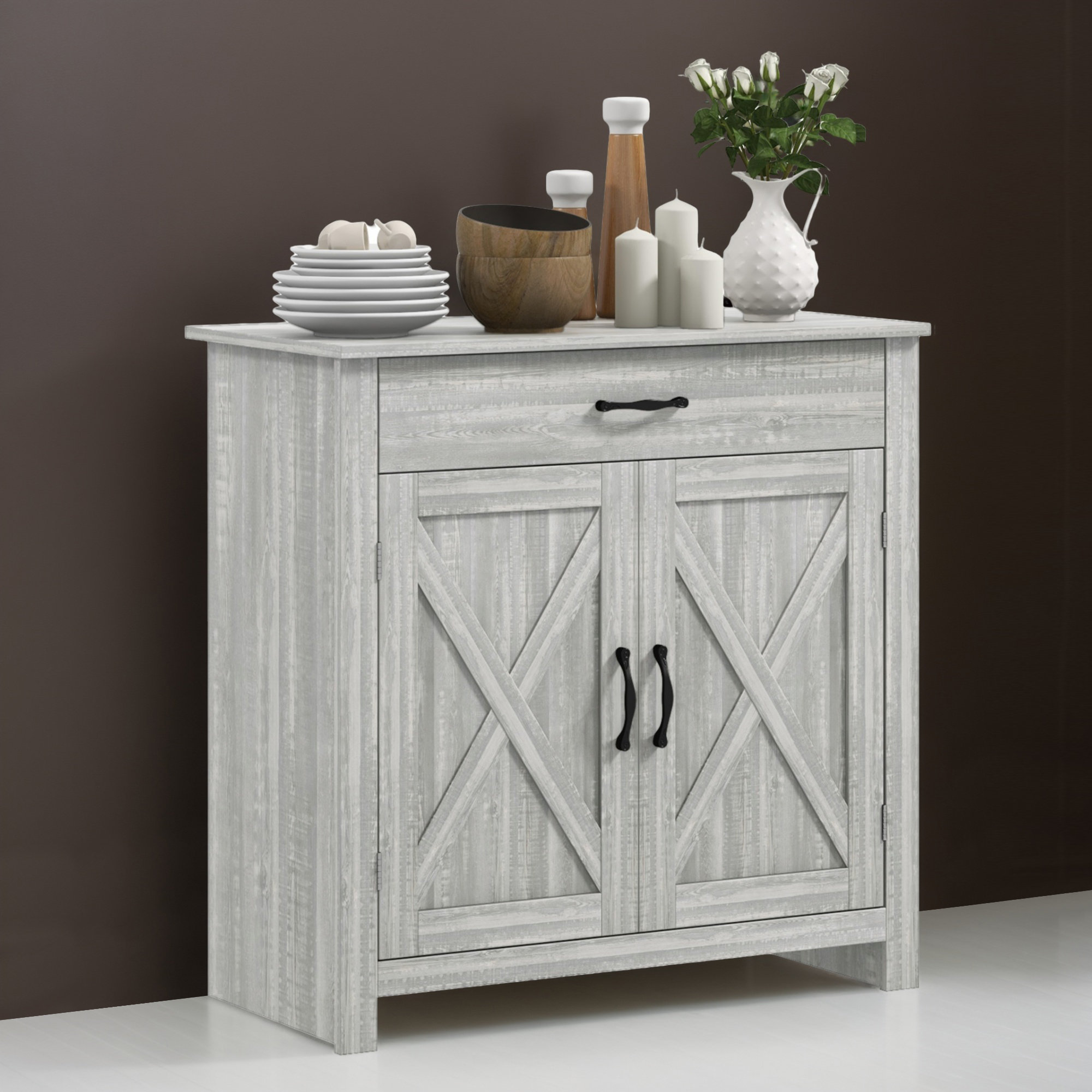 Gracie Oaks 32" Farmhouse Kitchen Storage Sideboard Buffet Cabinet ...