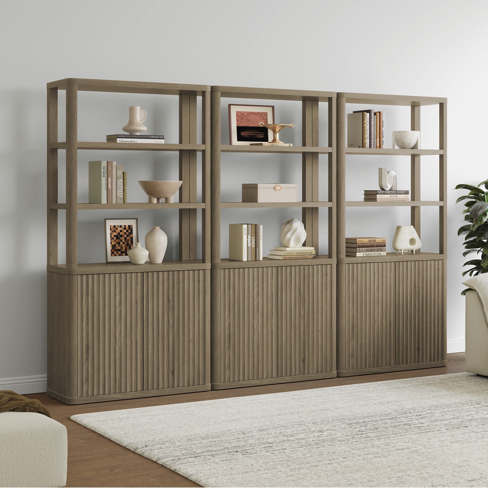Latitude Run® Cesiro 6-Tier Bookcase With 2 Fluted Doors And Adjustable ...