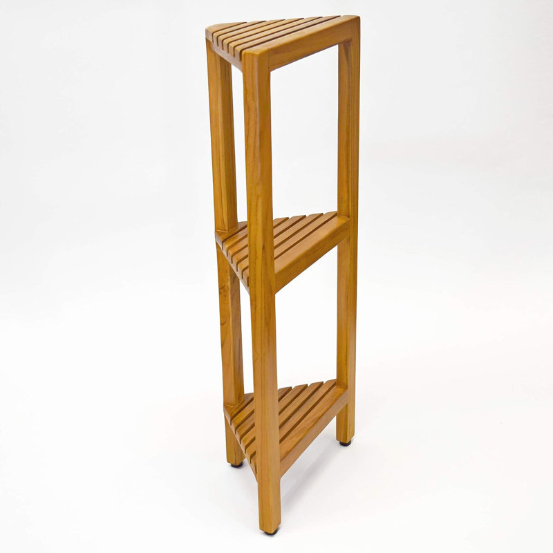 Hokku Designs 3-Tier Corner Shelf Unit, Solid Teak Wood Bathroom Stand ...
