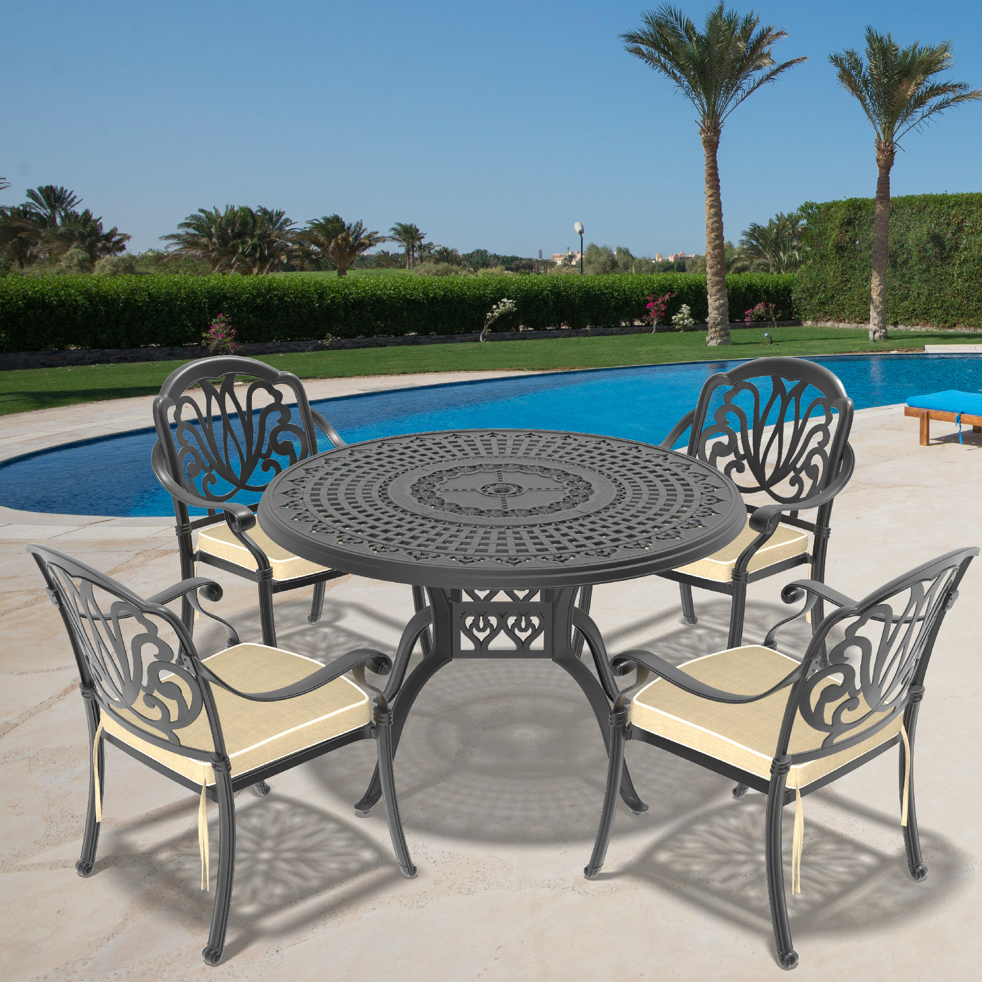 Bloomsbury Market 5-Piece 47.24 -inch Round Table Cast Aluminum Outdoor ...
