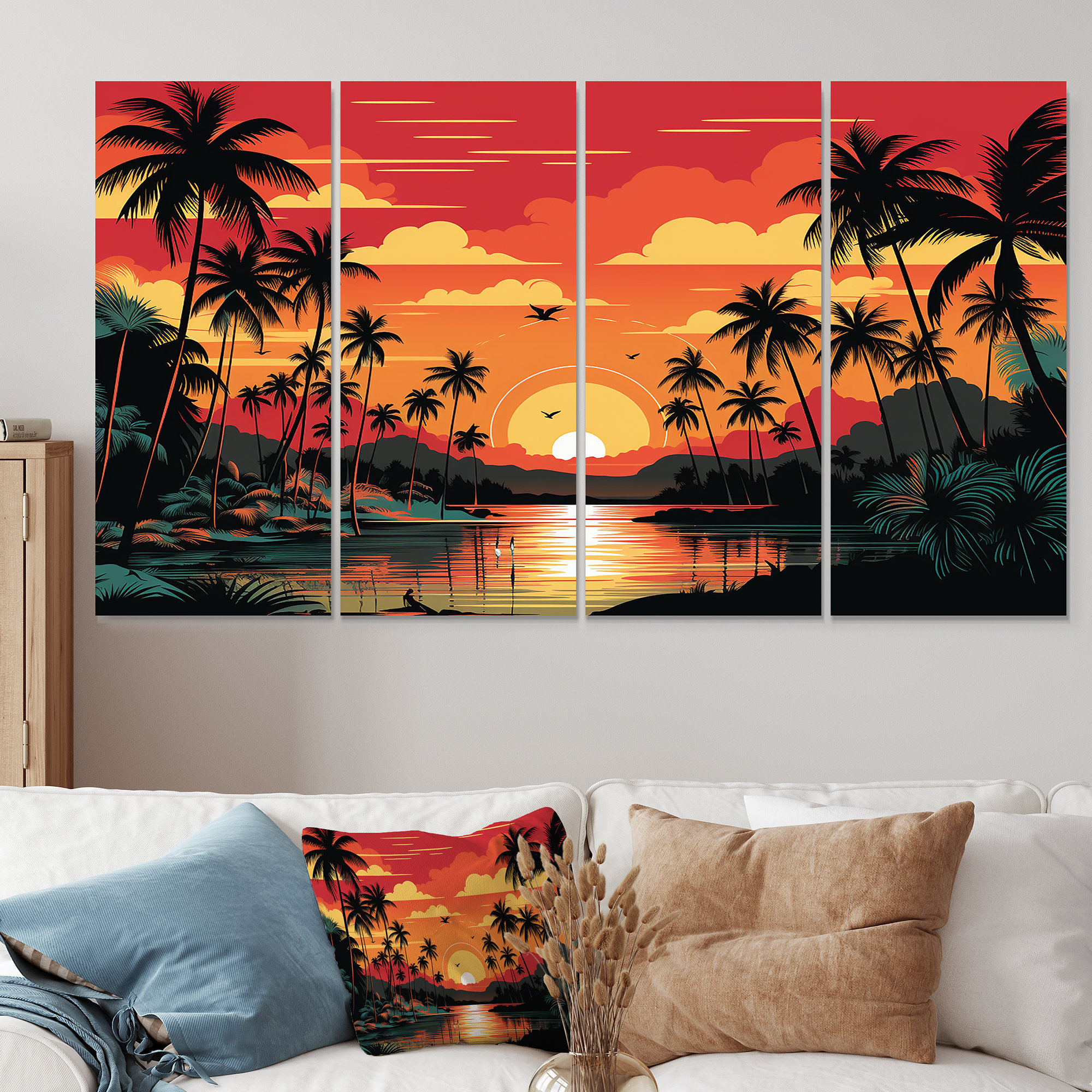 Bay Isle Home™ Orange Sunset Bold Landscape I - Coastal Sunset 4 Piece ...