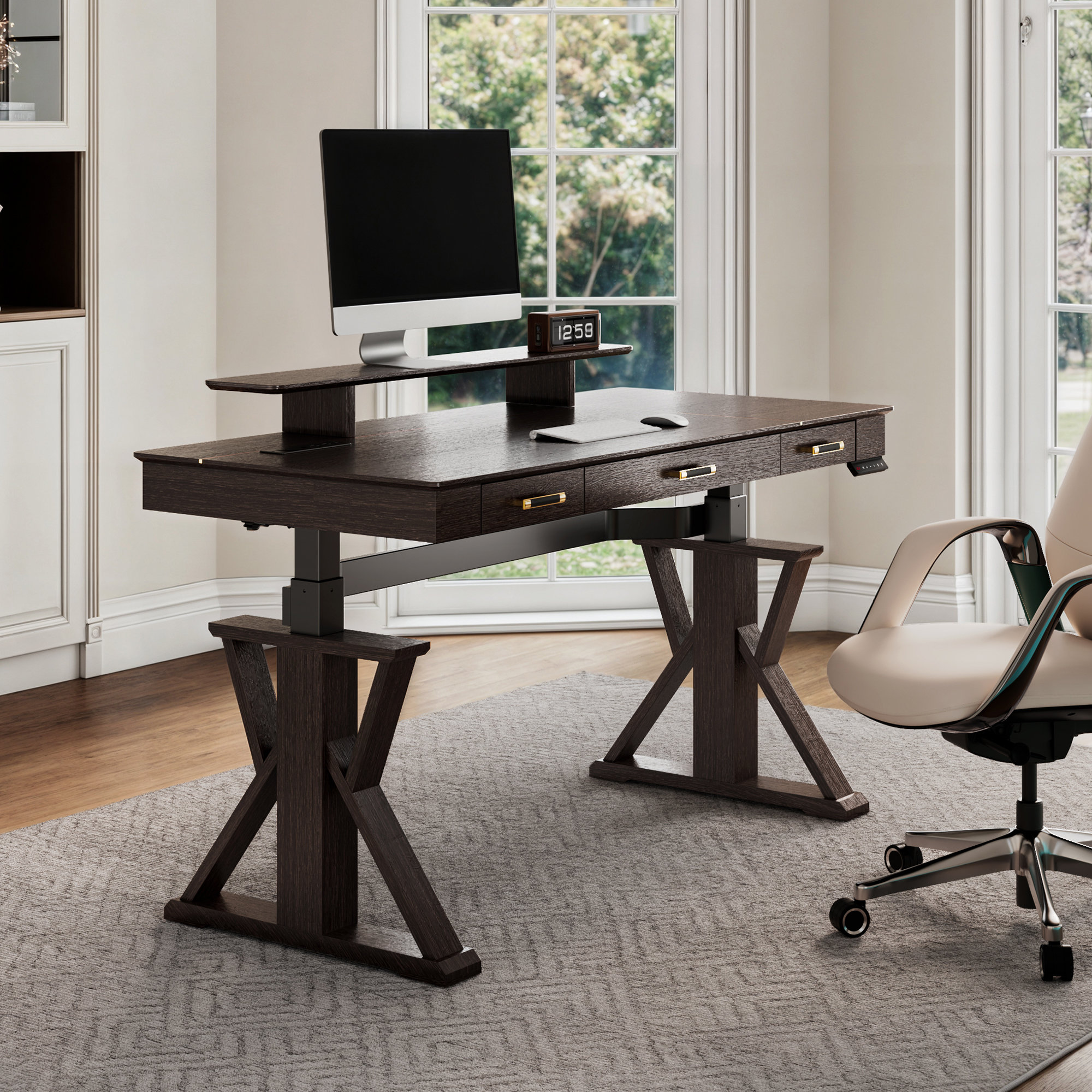 17 Stories 63" Adjustable Height Executive Standing Desk With Storage ...