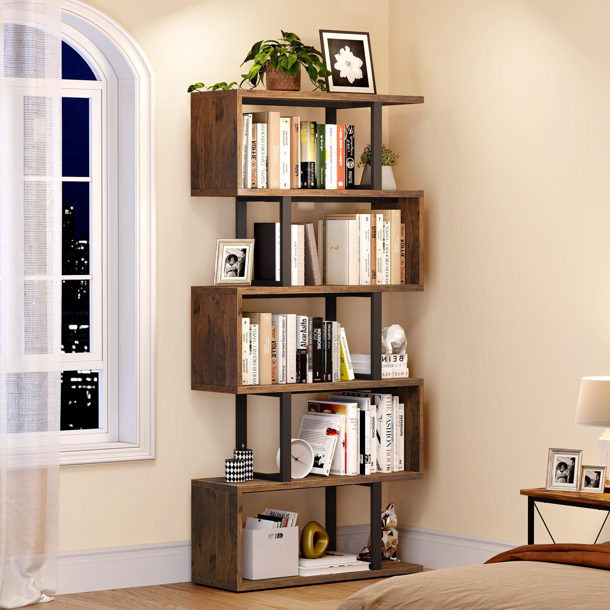 17 Stories Tall Bookshelf Industrial Book Shelf 6 Tier Bookcase, Open ...