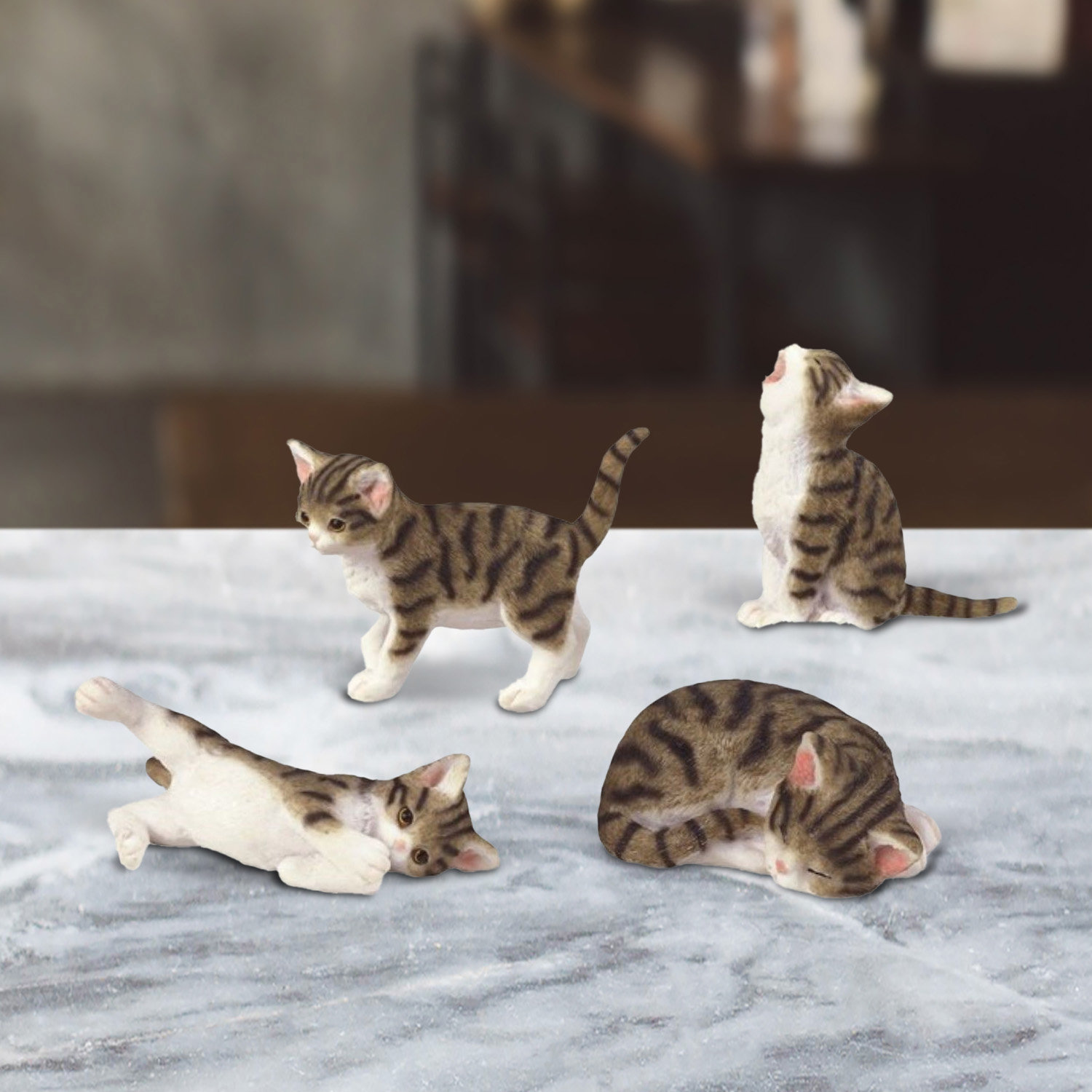 Trinx Jerilynne 4-PC Set 3"H Miniature Tan Tabby Cats Figurine Unique ...