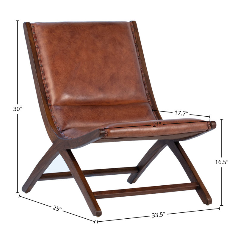 Red Barrel Studio® Haynesville Full Grain Leather Upholstered Teak Wood ...