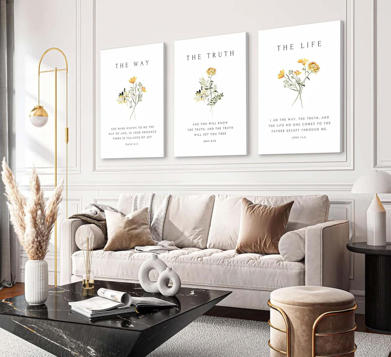 Lark Manor™ 3Pcs Christian Bible Verse Floral Canvas Framed Wall Art ...