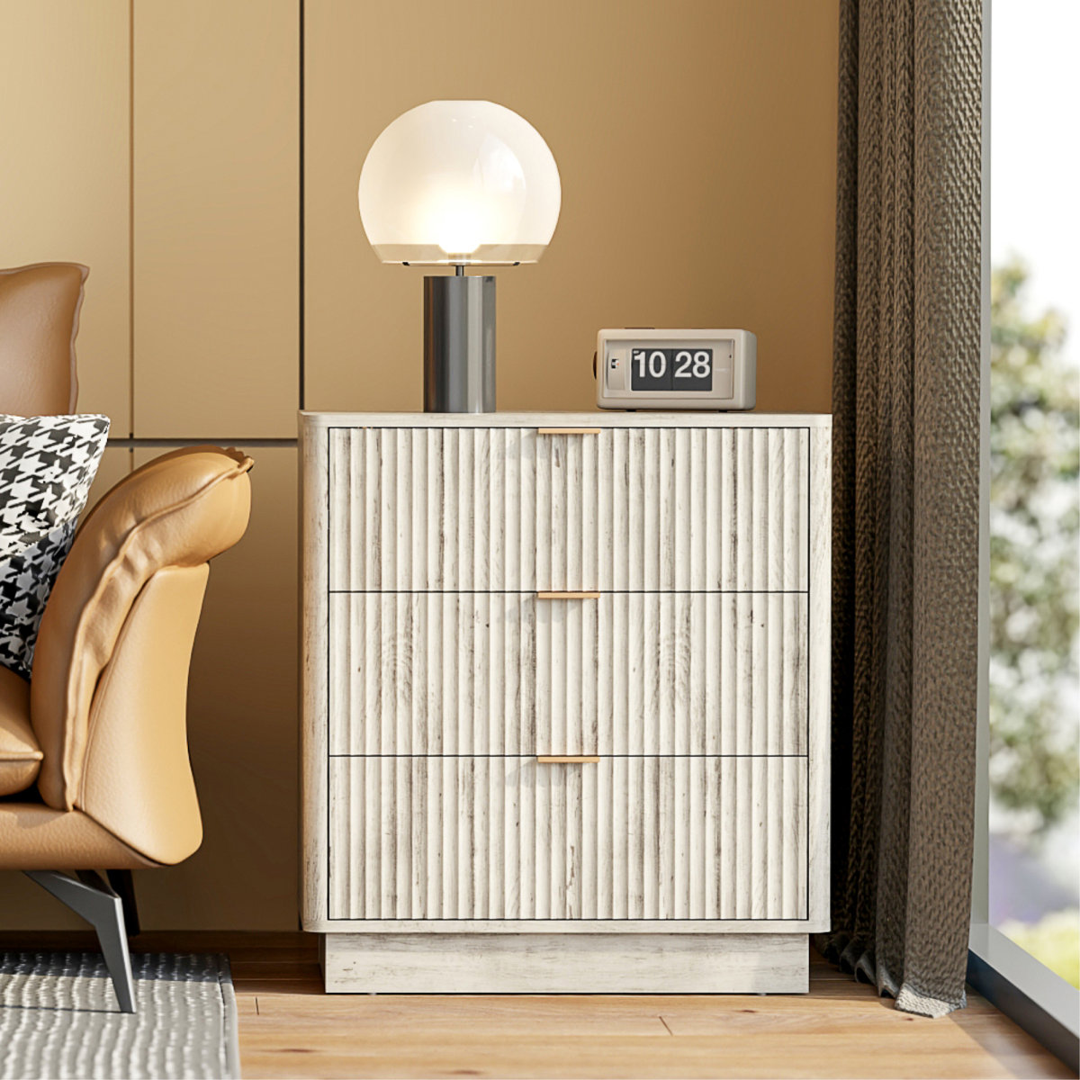 Latitude Run® Elegant Fluted 3 Drawer Dresser, Wood Dressers with Round ...