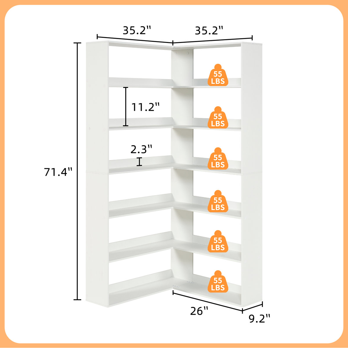 Ebern Designs 6-tier Corner Bookshelf With Baffles, L Shaped Tall ...