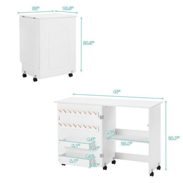 EROMMY 46" X 15.5" Folding Sewing Table, Portable Craft Station With ...
