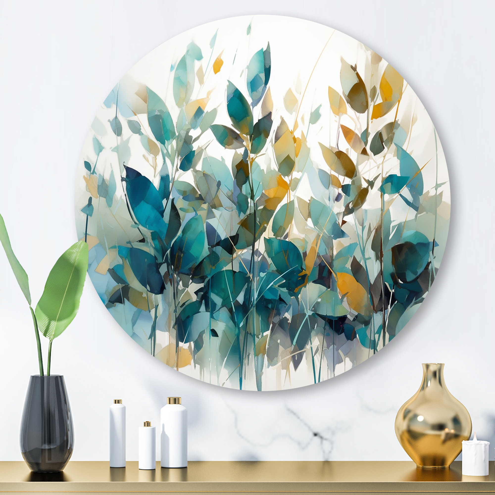 Red Barrel Studio Cogbill Leaf Foliage I - Leaves Round Metal Wall Art ...