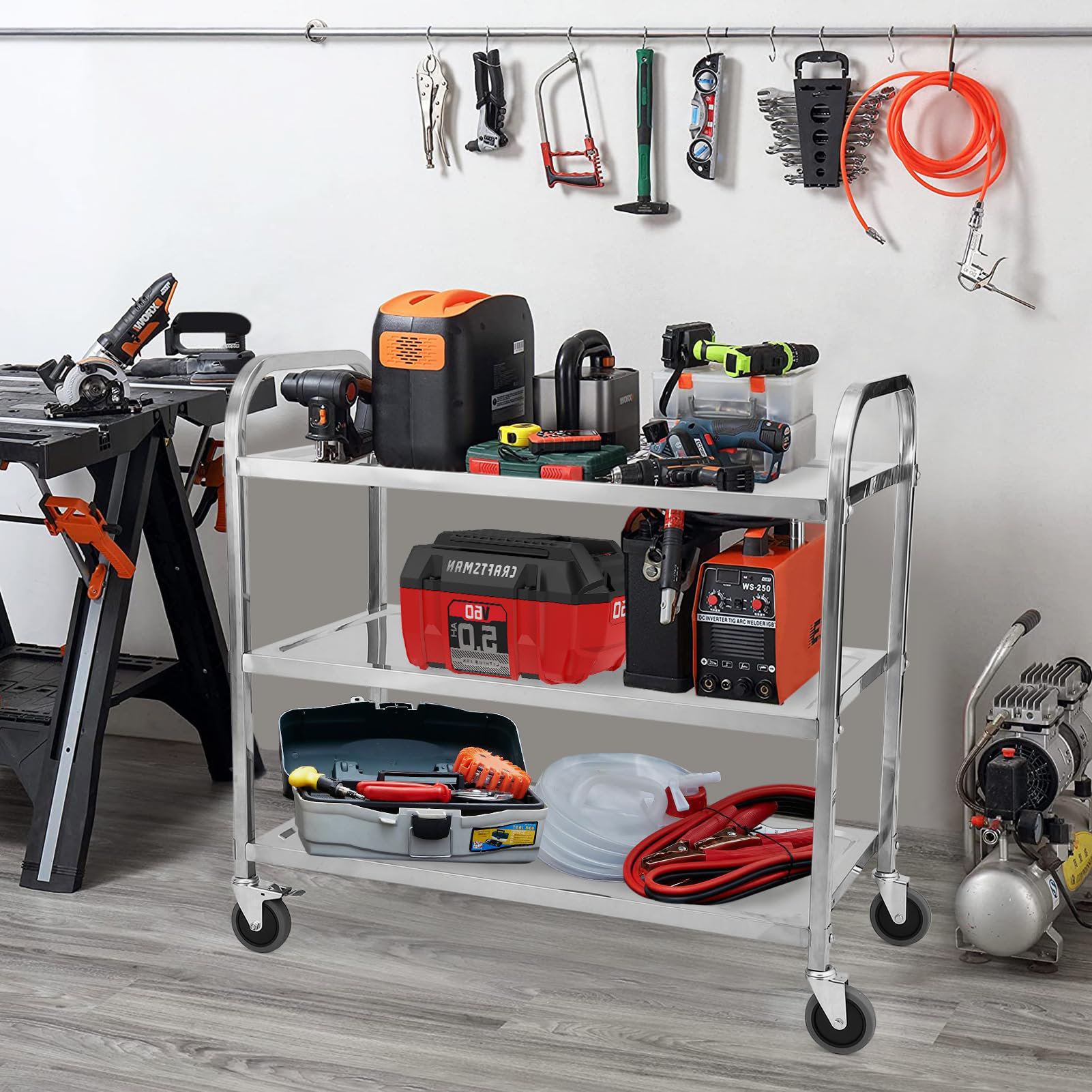 gaomon 3 Layers Stainless Steel Utility Cart, Heavy Duty Kitchen ...