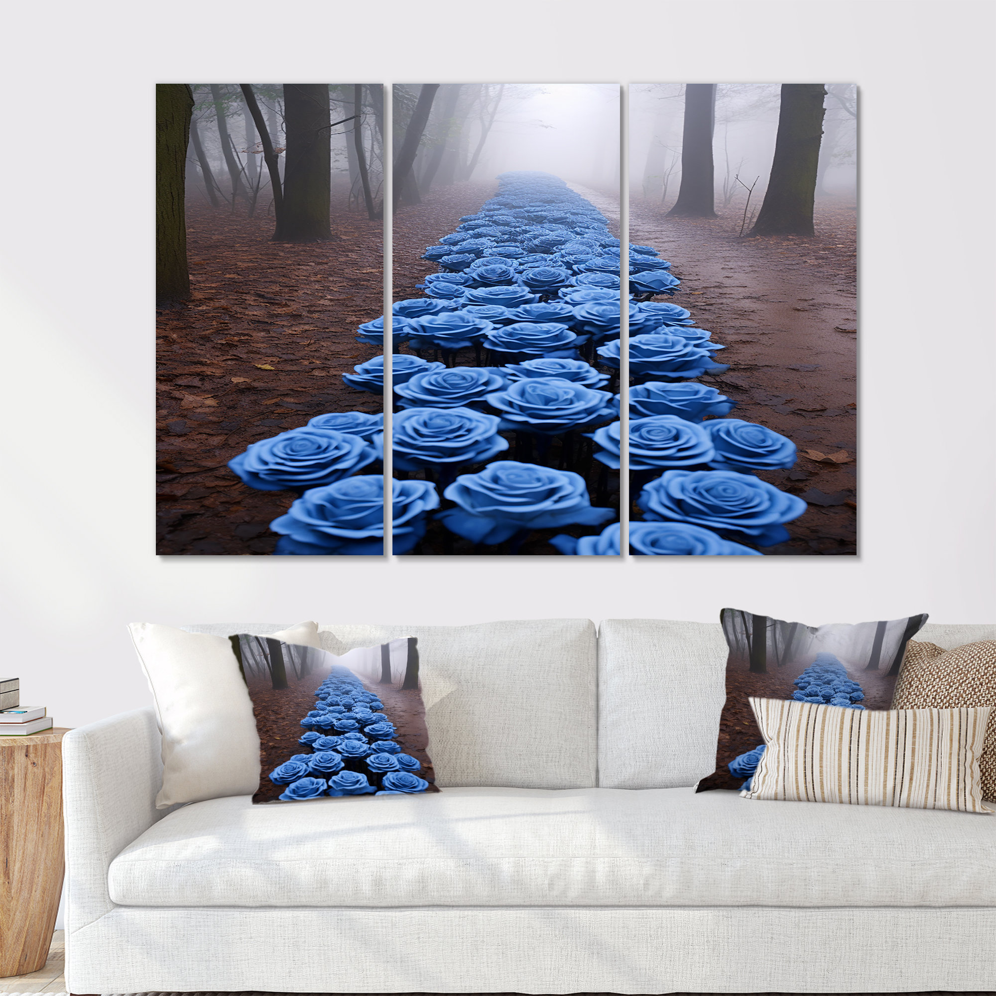 Design Art Forest Path Of Blue Roses - Roses Wall Art Decor Set | Wayfair