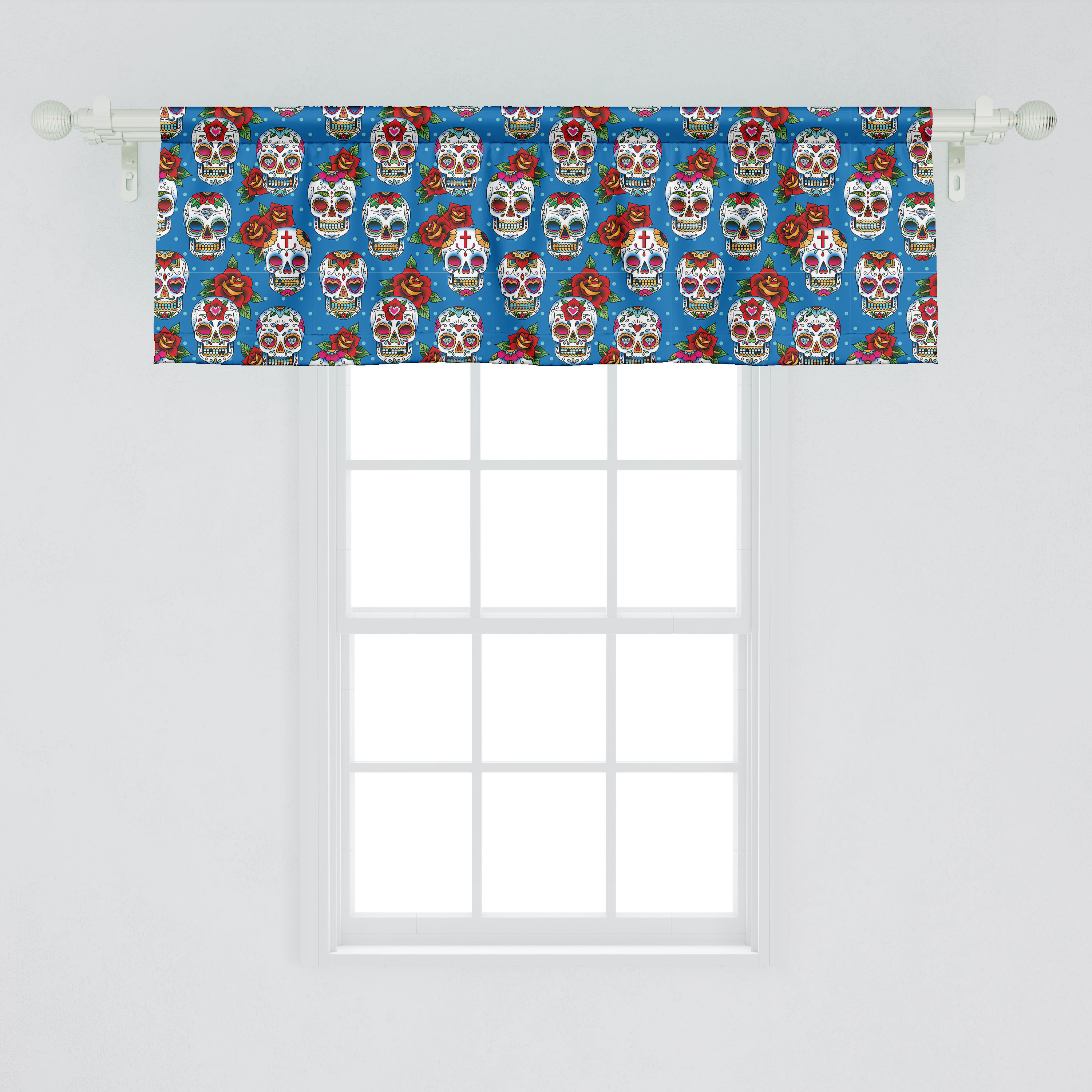 Ambesonne Sugar Skull Valance Pack of 2 Mexican Retro Dots 54"X18 ...