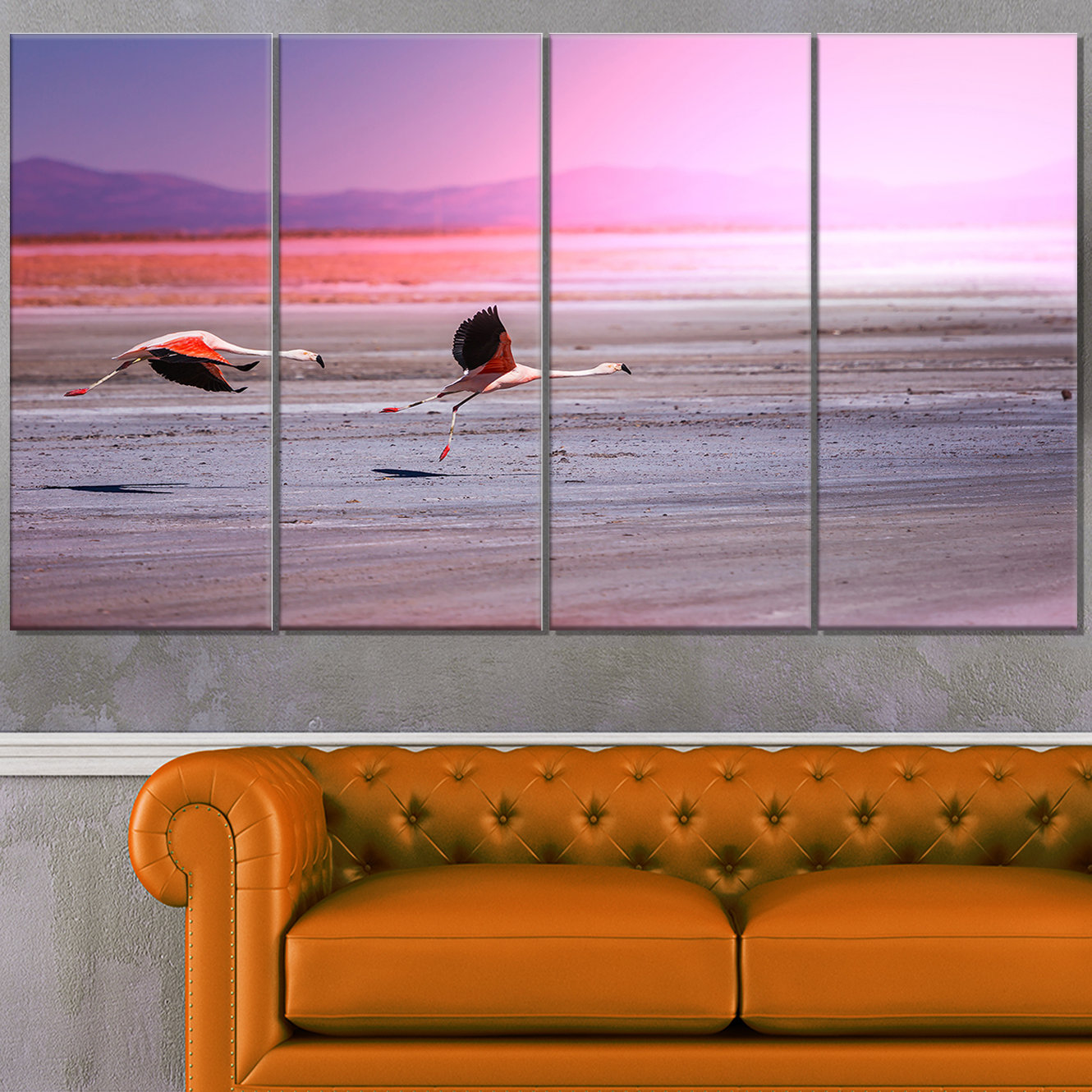 Design Art 'Flying Pair of Cute Flamingos' 4 Piece Photographic Print ...