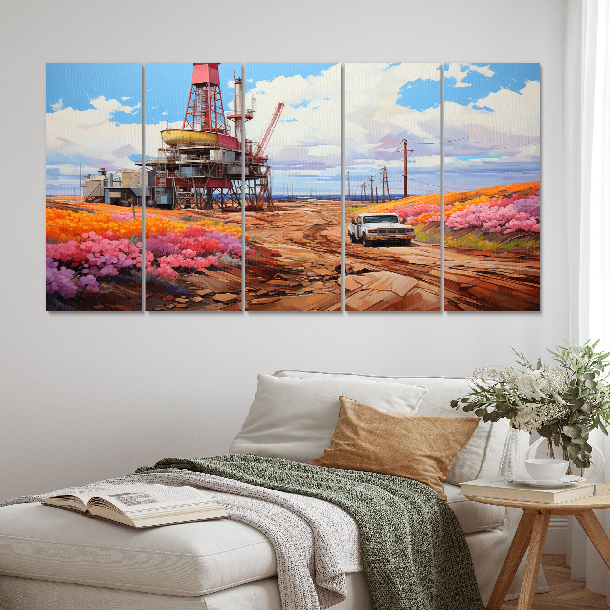 Winston Porter Pink Oil Rigs Resonance - Oil Rigs / Fields Canvas Wall ...