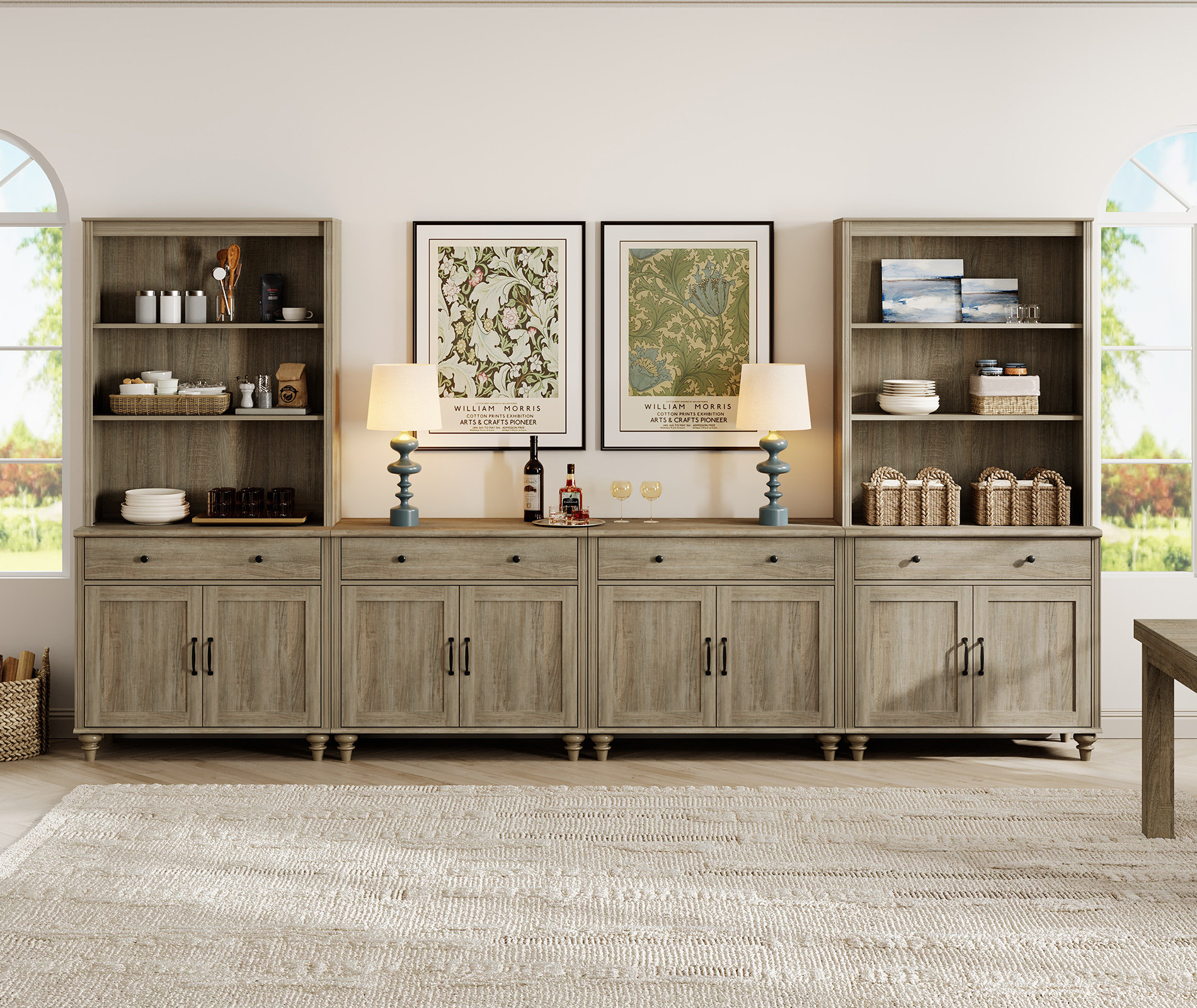 Latitude Run® Sideboard Cabinet With Bar Hutch, Buffet Cabinet With 2 ...