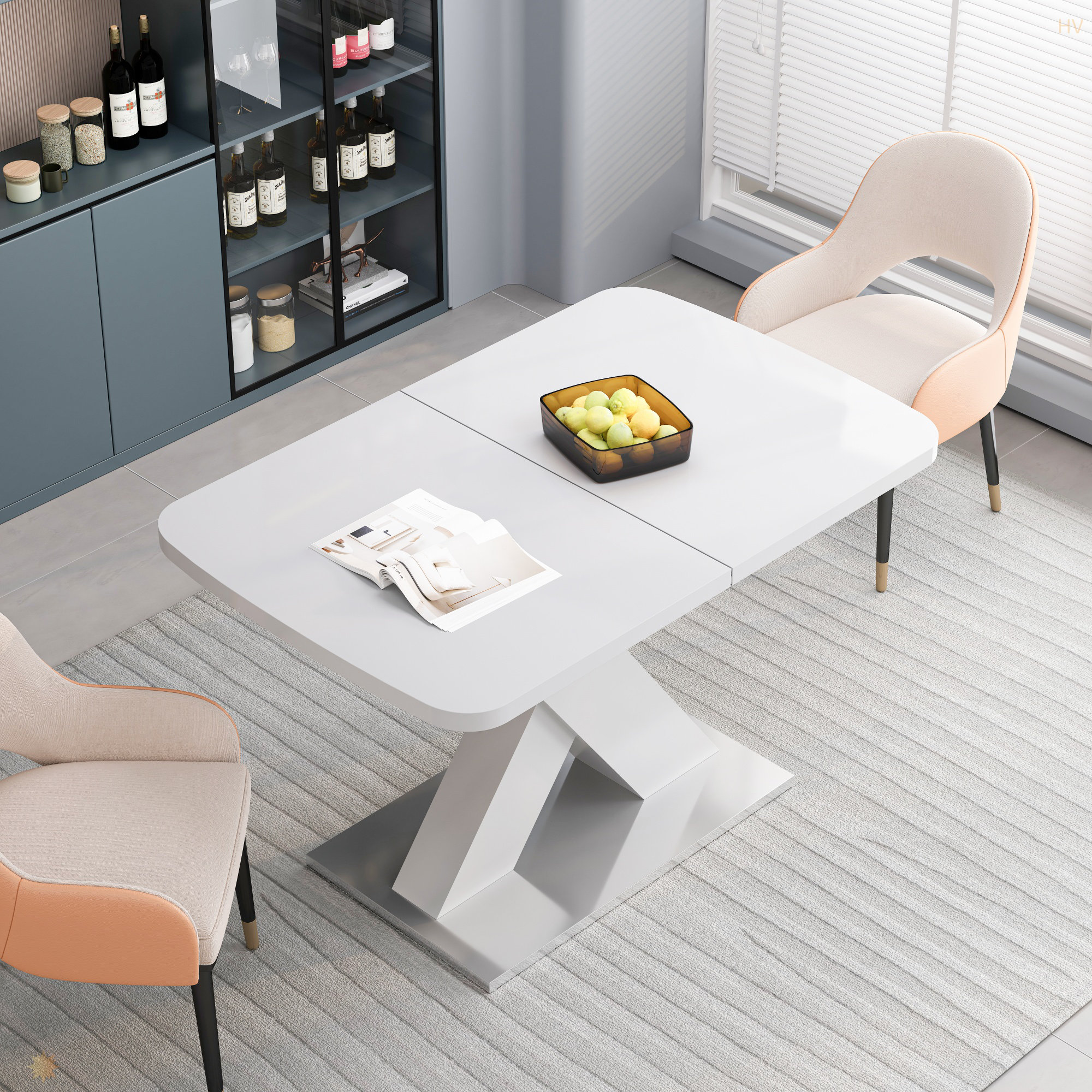 Latitude Run® Modern Square Dining Table, Stretchable, White Table Top ...