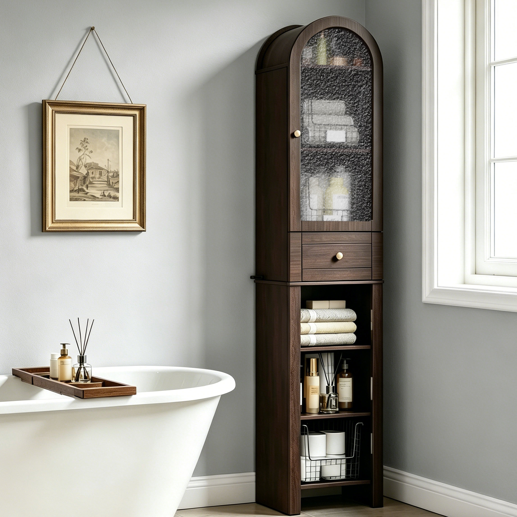 Latitude Run® 70" Tall Narrow Storage Cabinet For Bathroom, Living Room ...