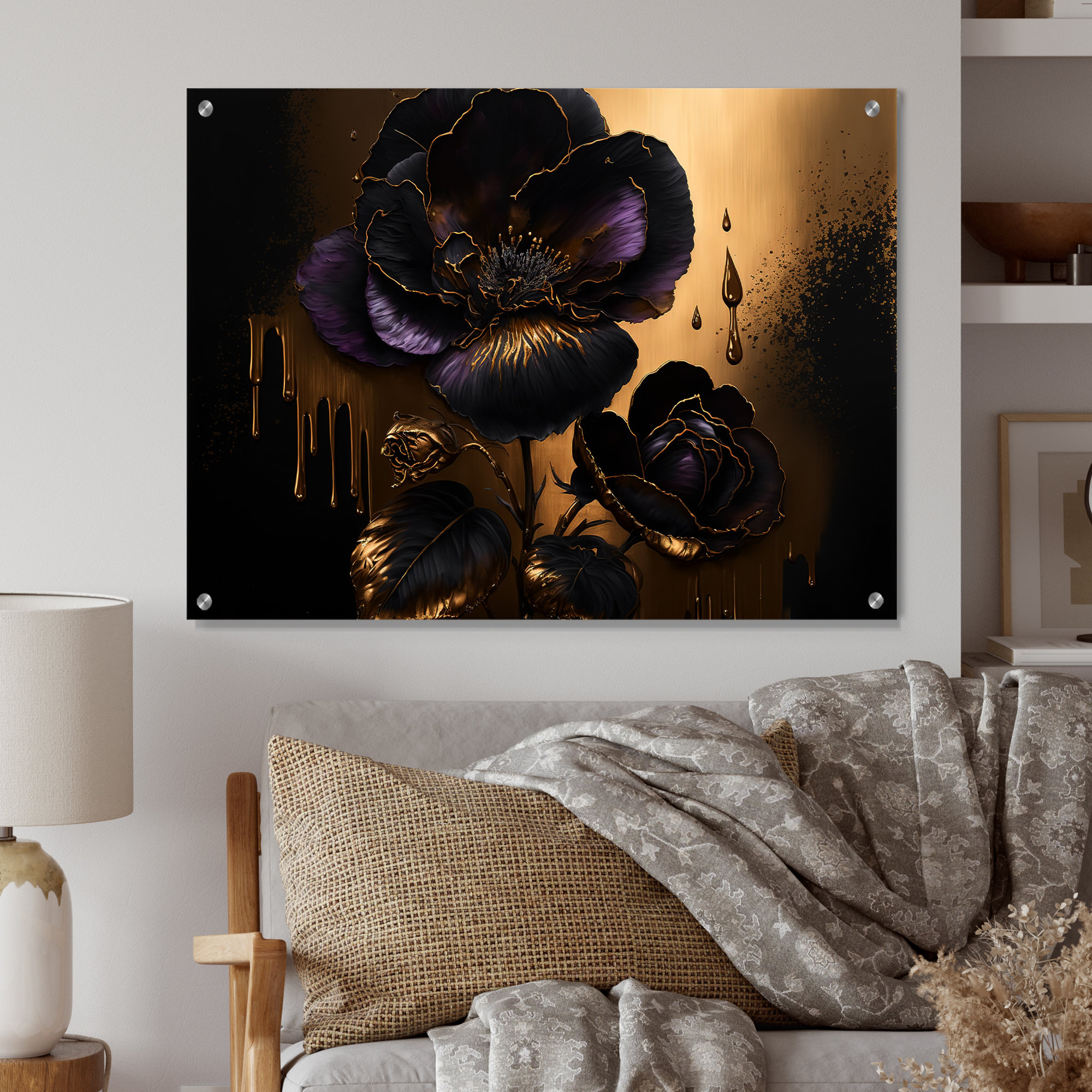 Lark Manor™ Black And Gold Violets II - Violet Acrylic Wall Art For ...