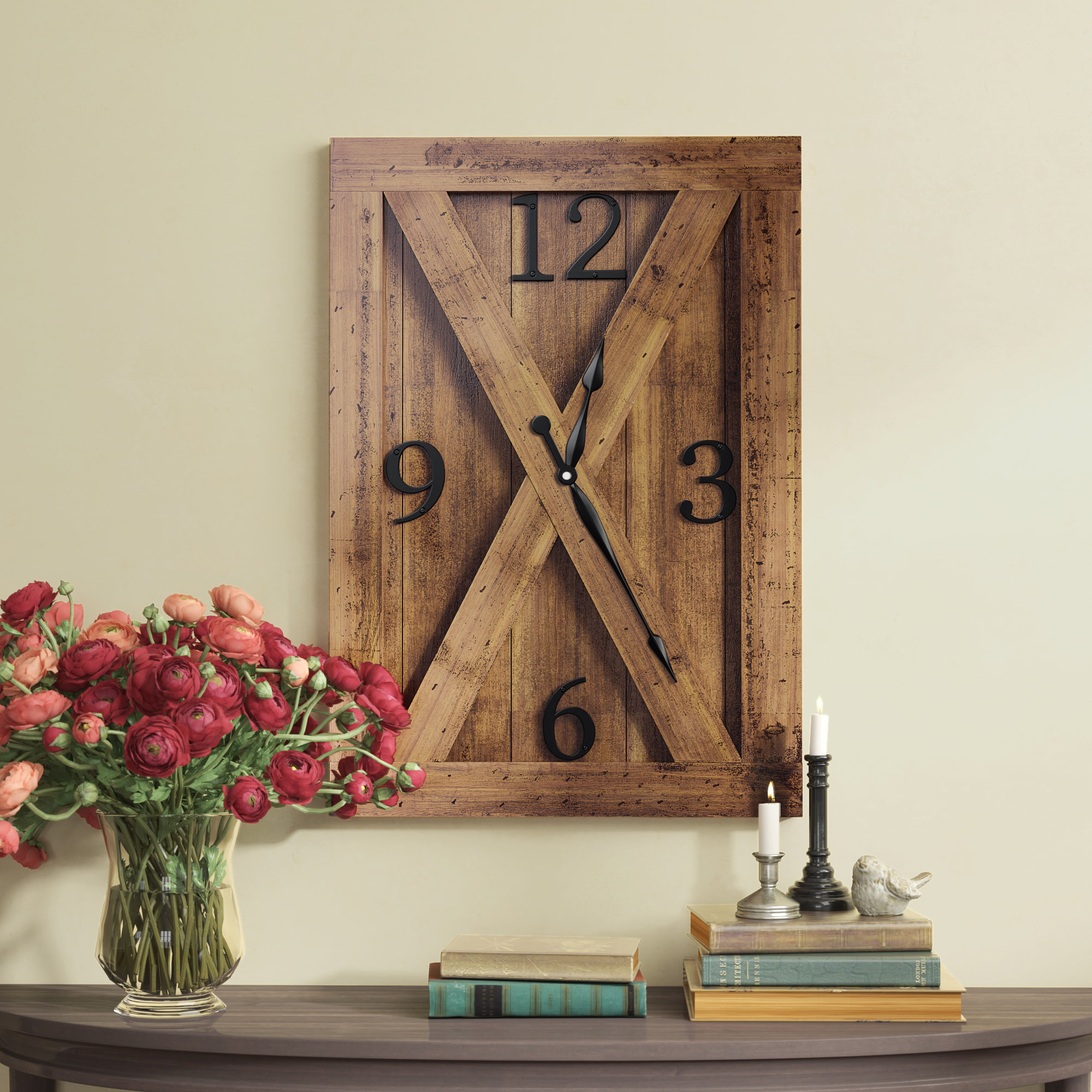 Gracie Oaks Oversized Farmhouse Wall Clock & Reviews | Wayfair