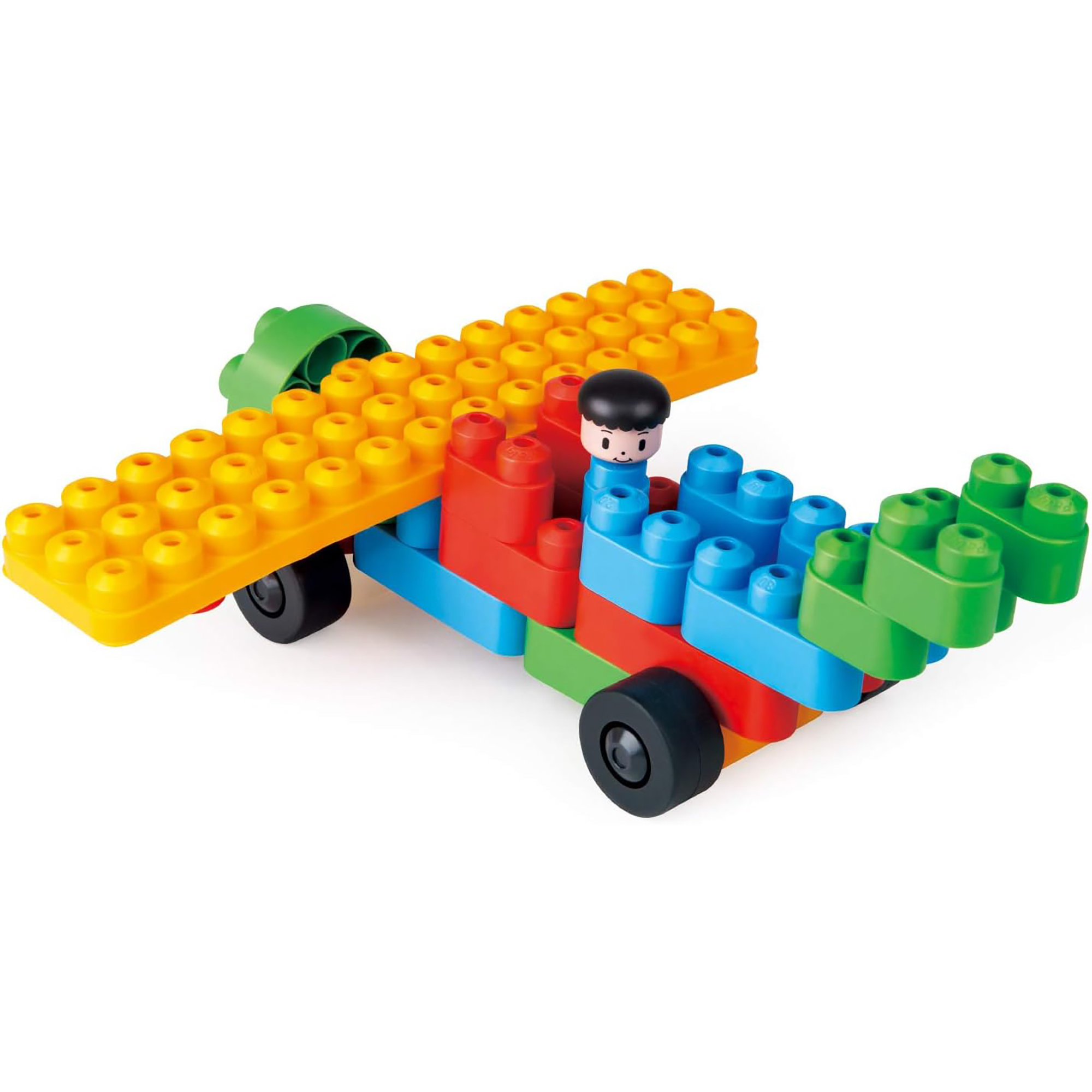 Hape: PolyM: Zoo Keeper 'n Cars Kit - 40pc Building Blocks Toy Set w ...