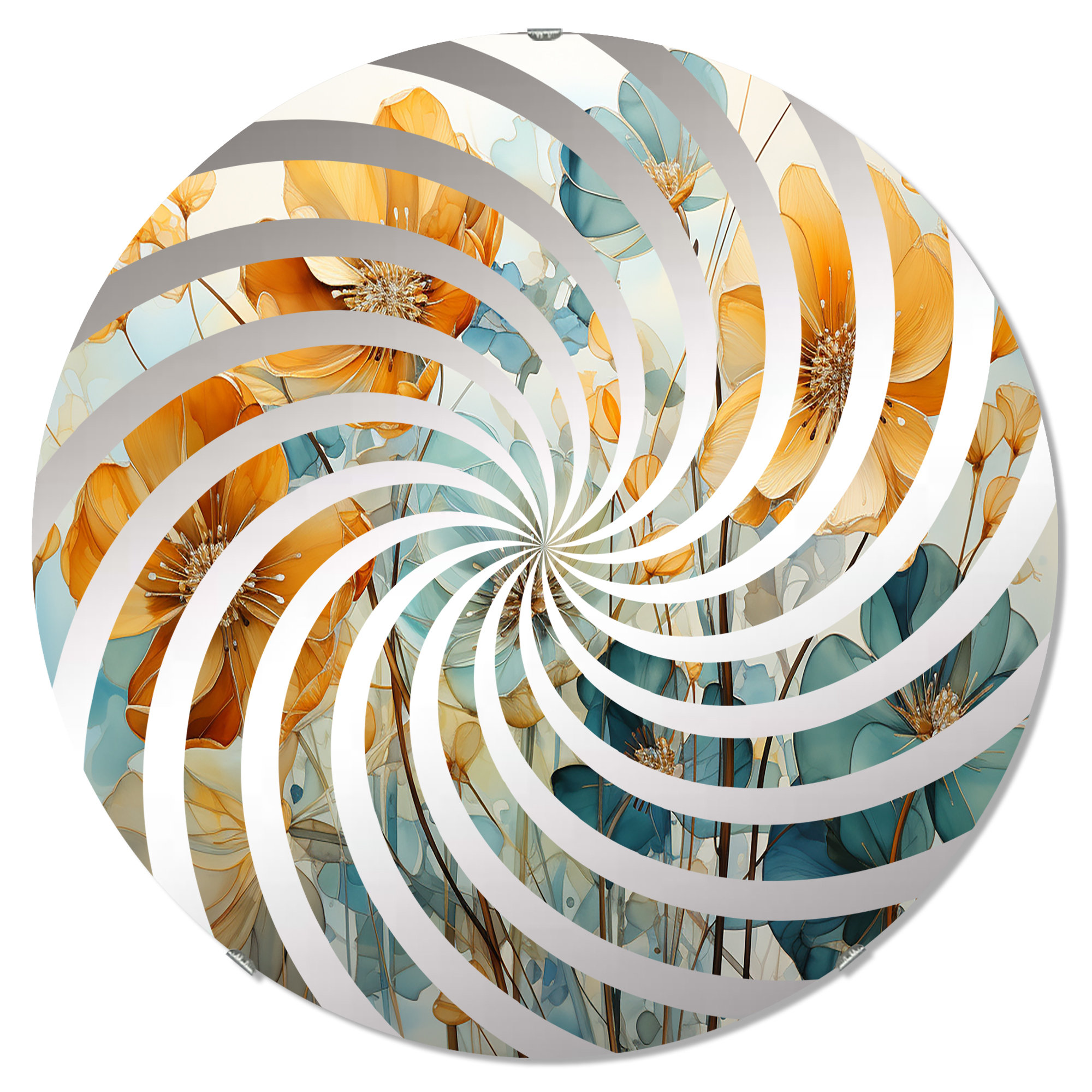 Design Art Teal Orange Botanical Fragments I - Vortex Decorative Mirror ...