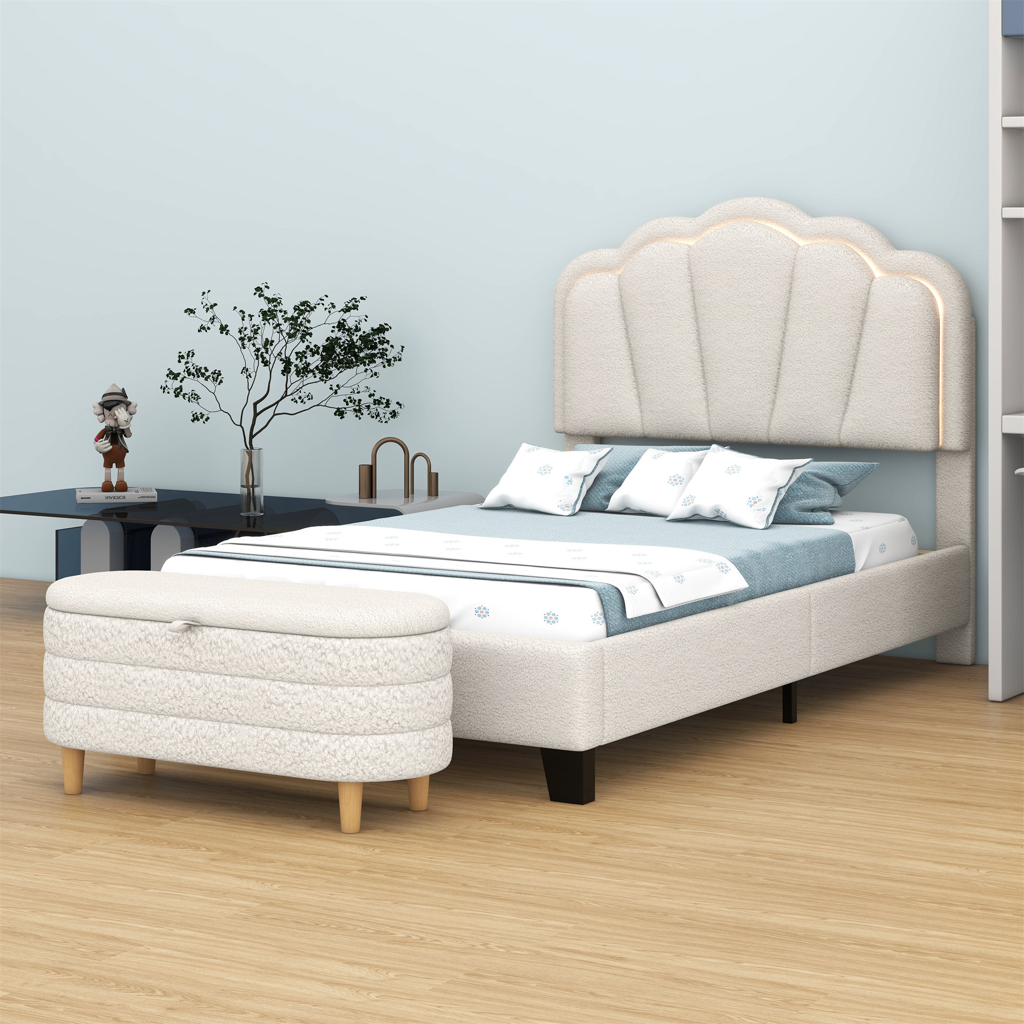 Ivy Bronx Flower-Shaped Upholstered LED Platform Bed With Storage ...