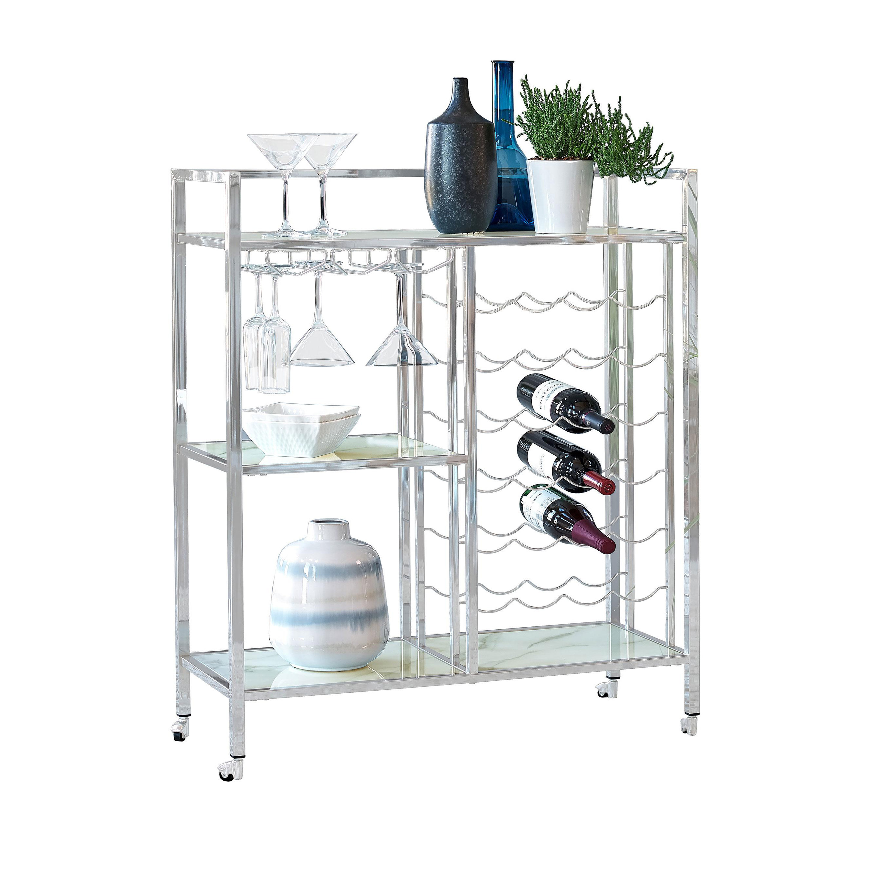 Prep & Savour 3-tier Rectangular Glass Shelf Metal Bar Cart Chrome ...