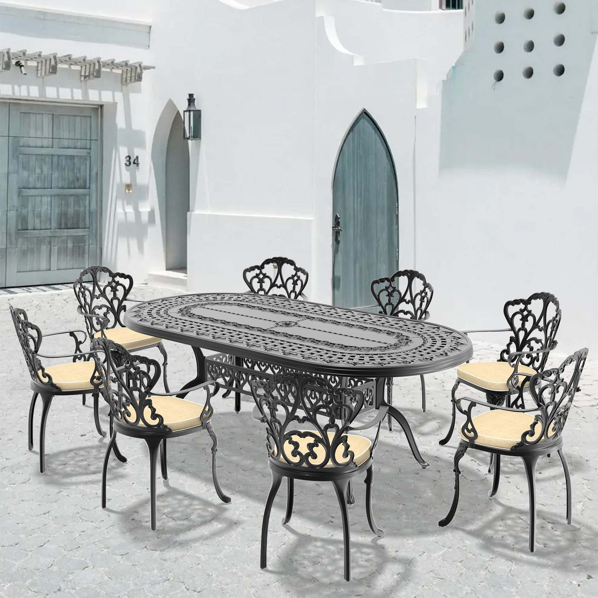 Fleur De Lis Living Light Luxury Elegance Set Of Cast Aluminum Patio ...