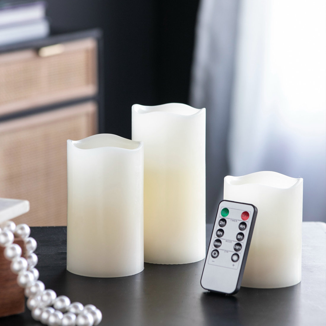 Hokku Designs Set Of 3 Ivory LED Candles With Remote, Flameless ...