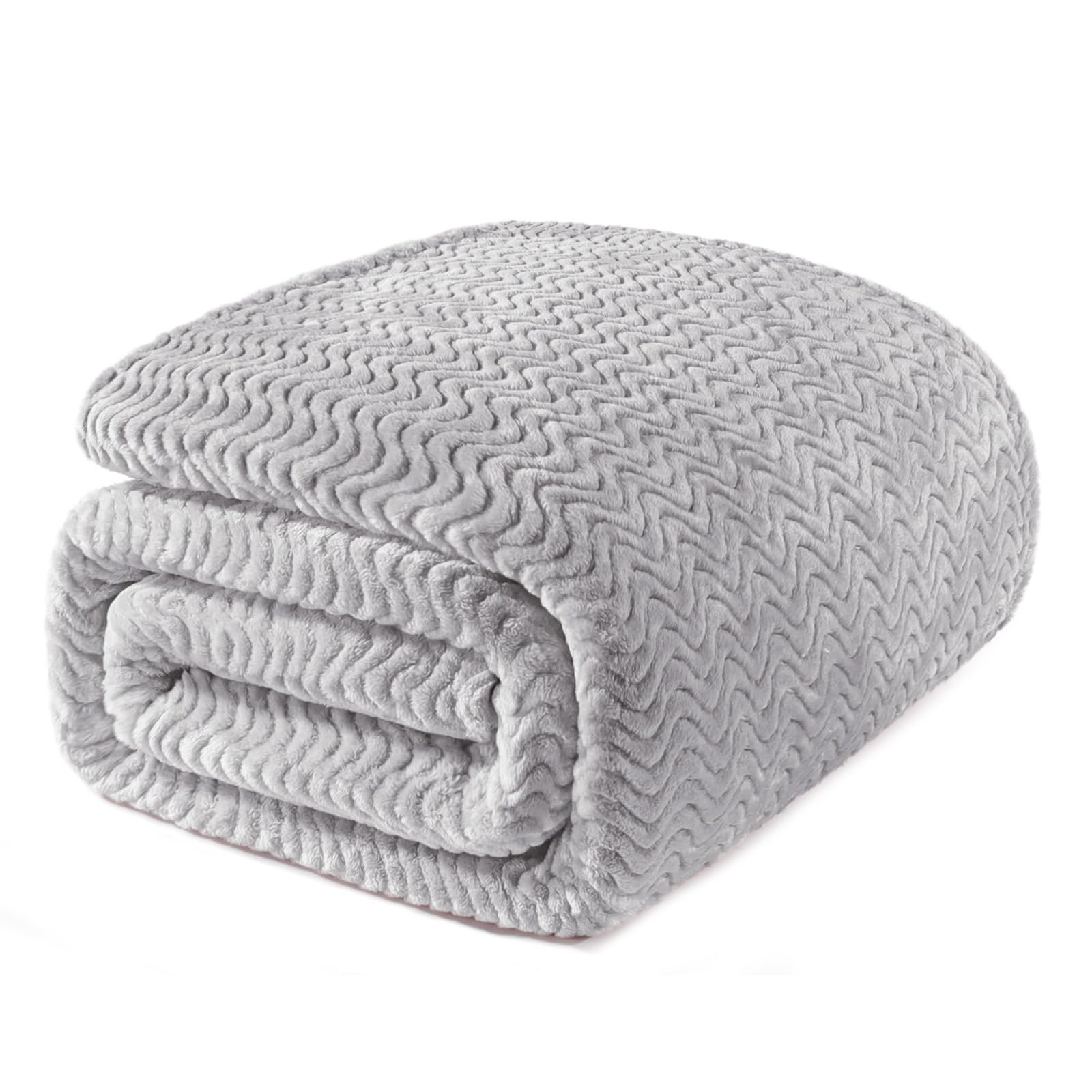 FEIYAN Light Grey Fleece Queen Size Blanket For Bed, Super Soft Cozy ...