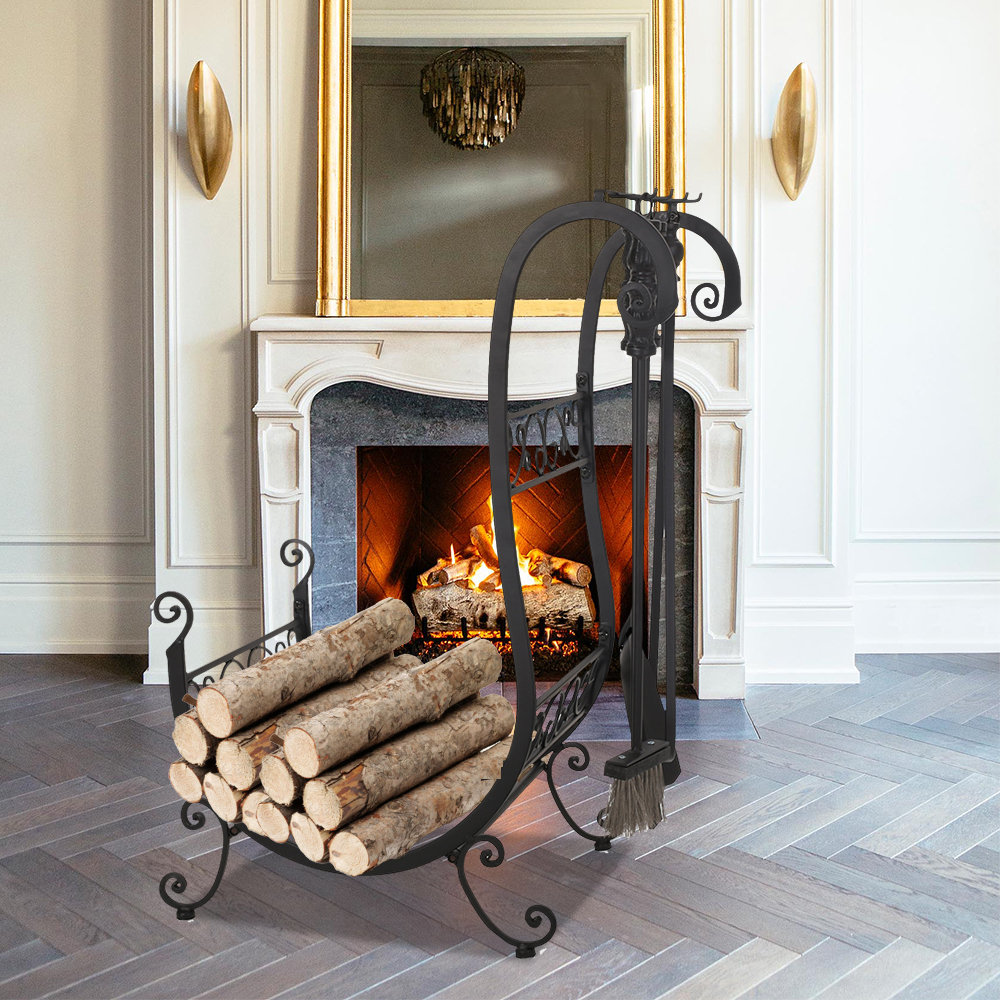 BESTCOSTY 22.00" W X 16.00" L X 31.00" H Iron Frame Firewood Log Cart ...