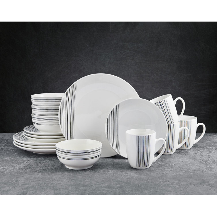 Studio Nova Brushed Lines 16-Piece Porcelain Dinnerware Set, Service ...