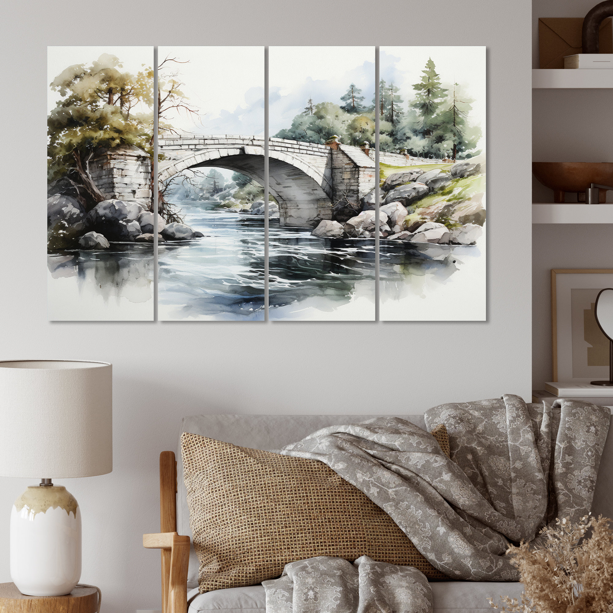 Design Art Beige Bridge Monochrome Passage I - Architecture Wall Art ...