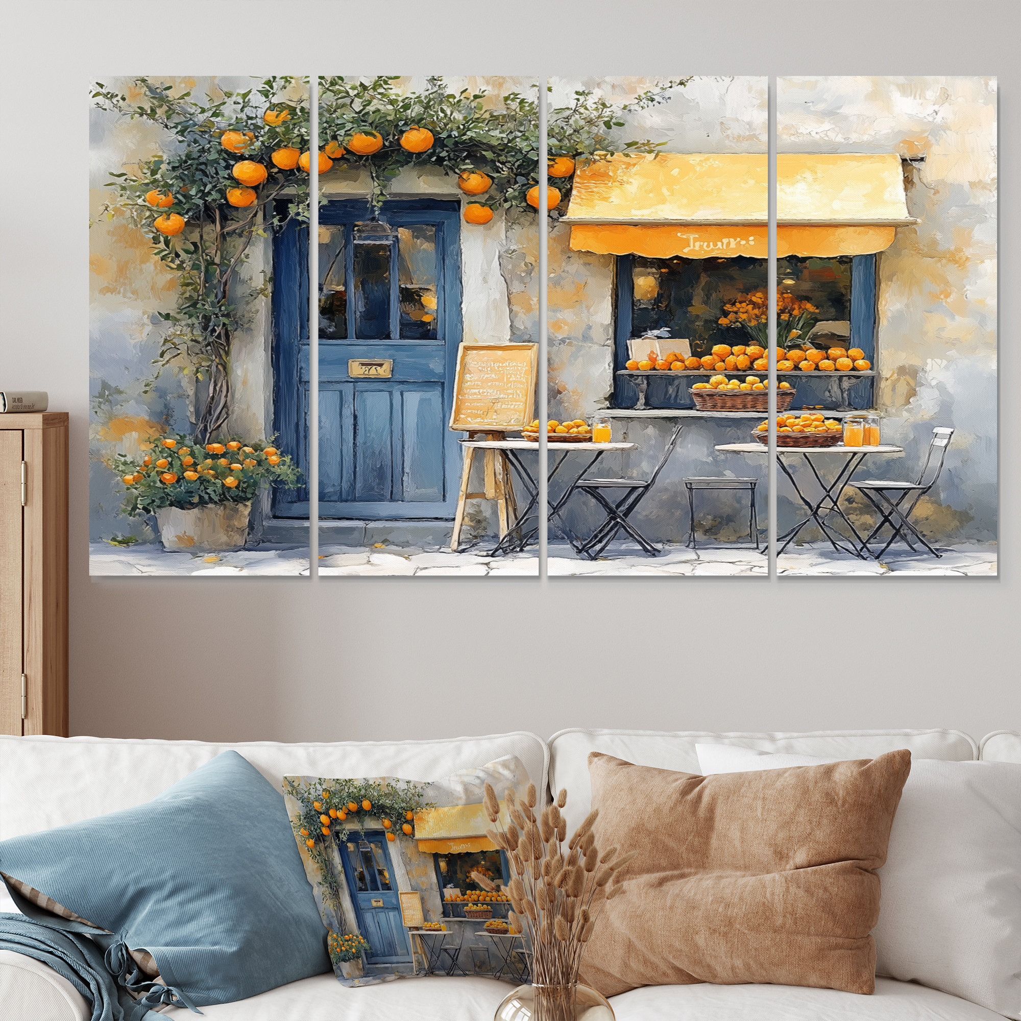 August Grove® French Cafe In Yellow And Blue Tones - French Cafe Wall ...
