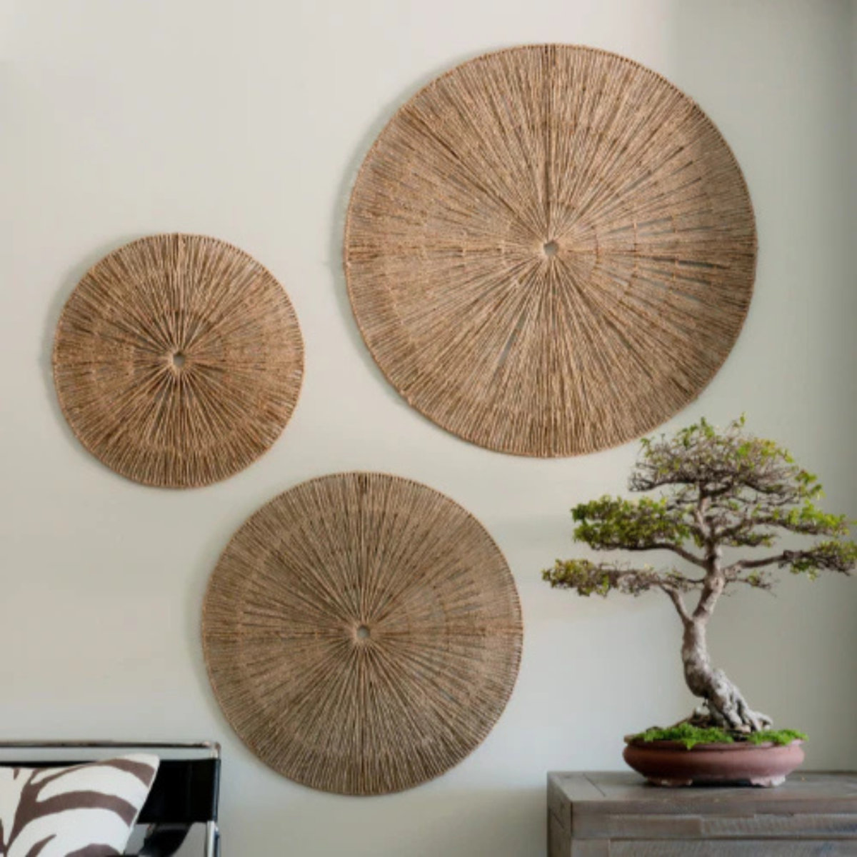 Trinx Natural Seagrass Circular Wall Decor 3 Piece Set | Wayfair