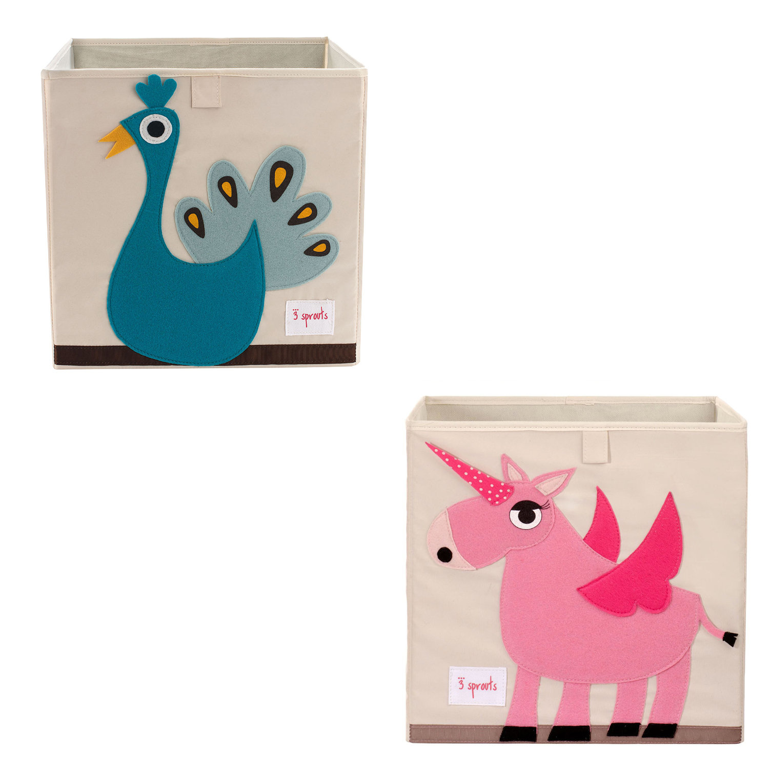 3 Sprouts Foldable Fabric Storage Cube Box Peacock Toy Bin W/ Unicorn ...