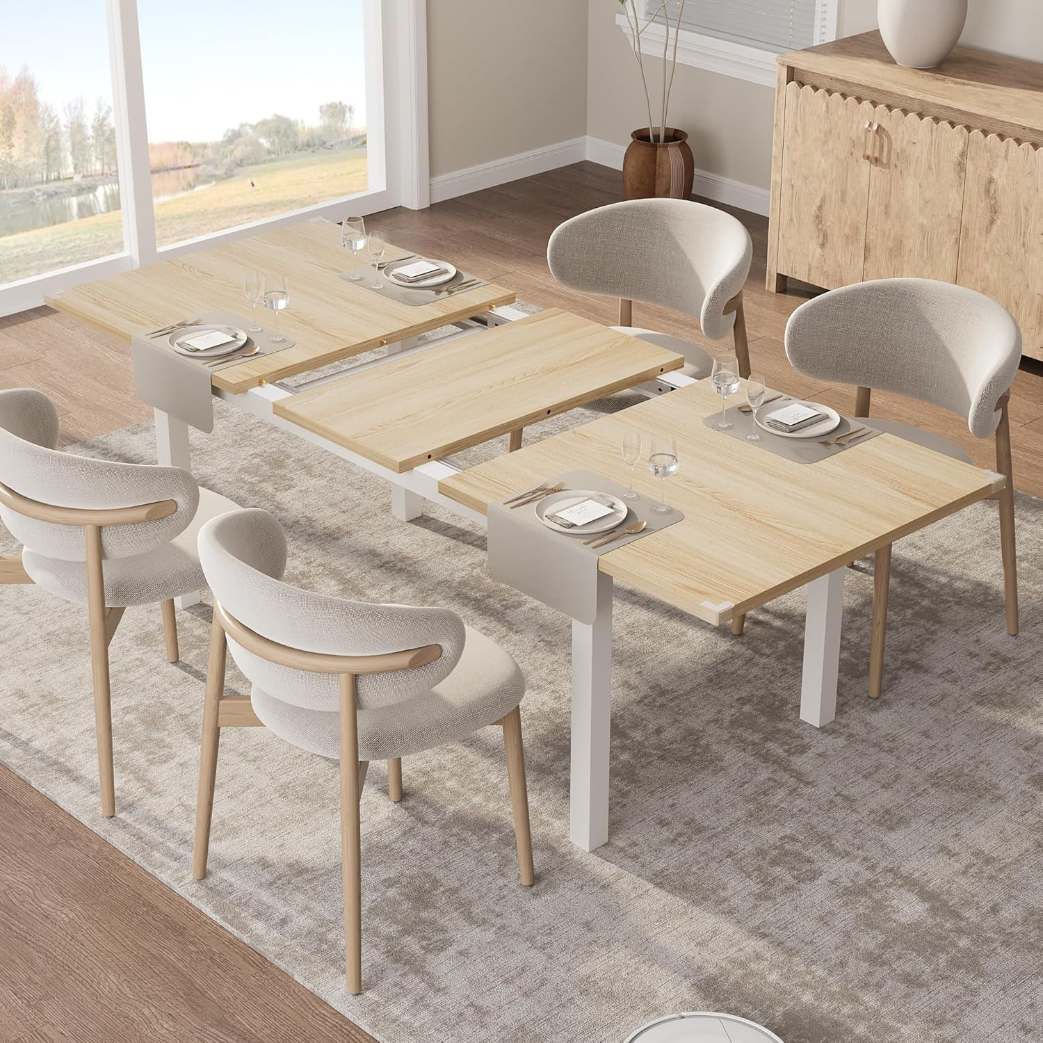 17 Stories Dining Table Set for 4-6, 63" Large Extendable Dining Room ...