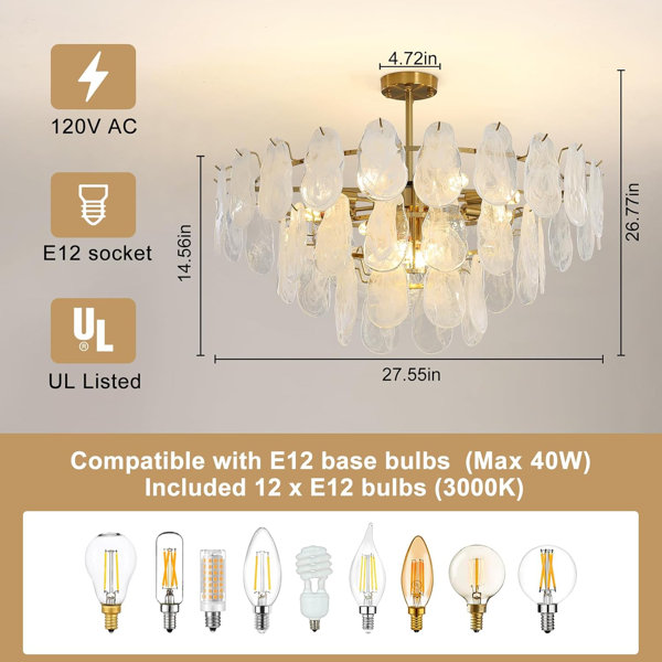 Everly Quinn Modern Gold Crystal Cloud Chandelier, 27.5 Inch Multi-Tier ...