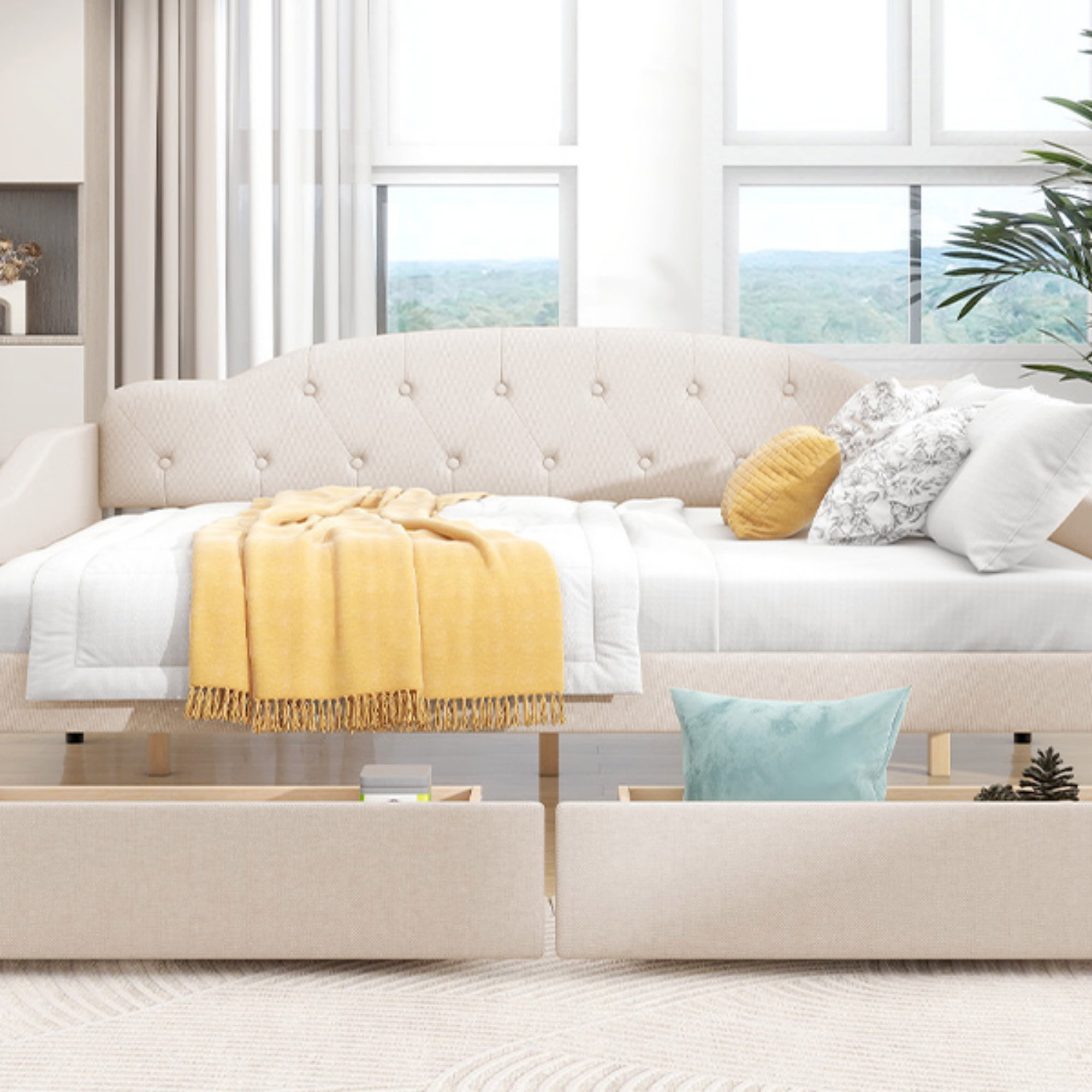 Alcott Hill® Full Size Upholstered Tufted Daybed With Two Drawers ...