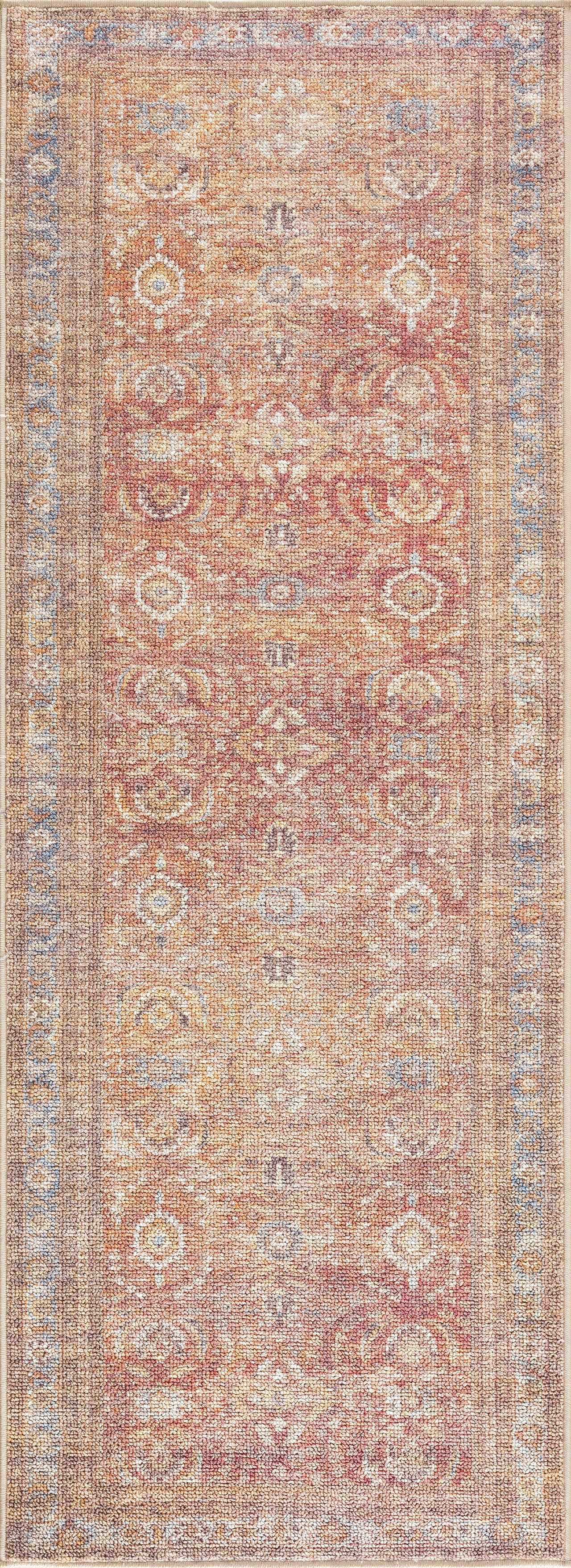 Bungalow Rose Anarhu Boho Damask Machine Washable Peach Area Rug | Wayfair