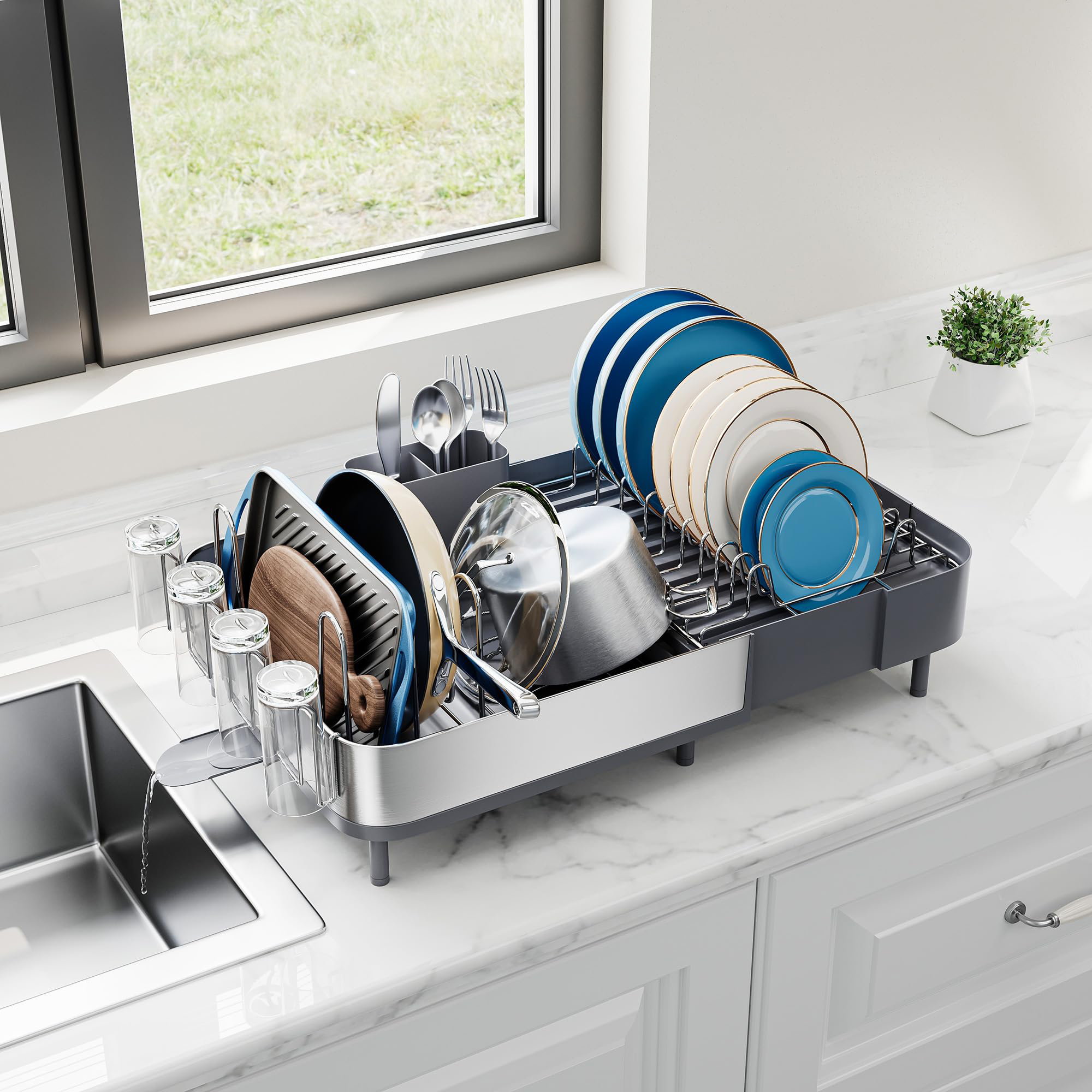 FODORL Expandable Dish Drying Rack, Versatile Brackets for Pots & Pans ...